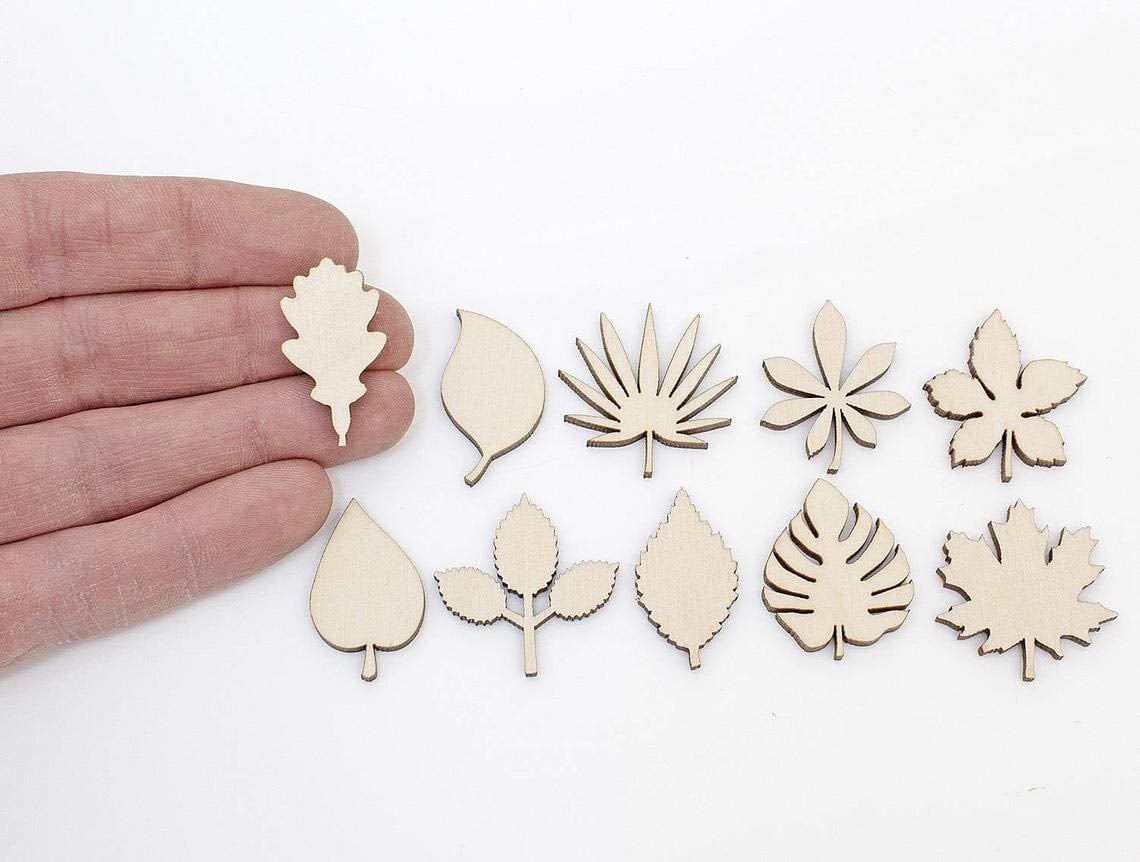 AmericanElm Pack of 10 Pcs Leave 2 DIY Birch Plywood Cutouts for Art ...