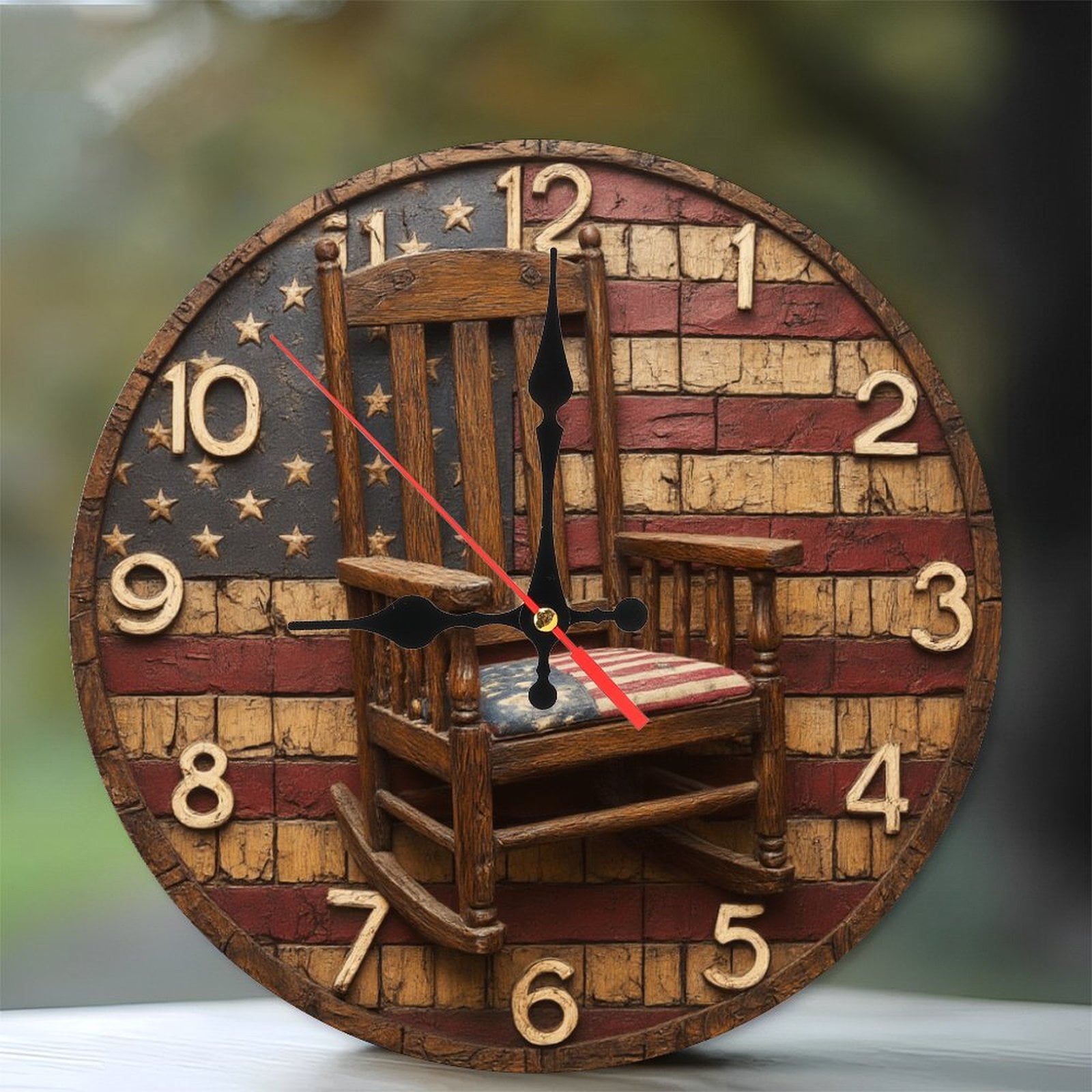 AmericanFlagRockingChairClock WallDecor RusticHomeDecor 10-Inch Silent ...