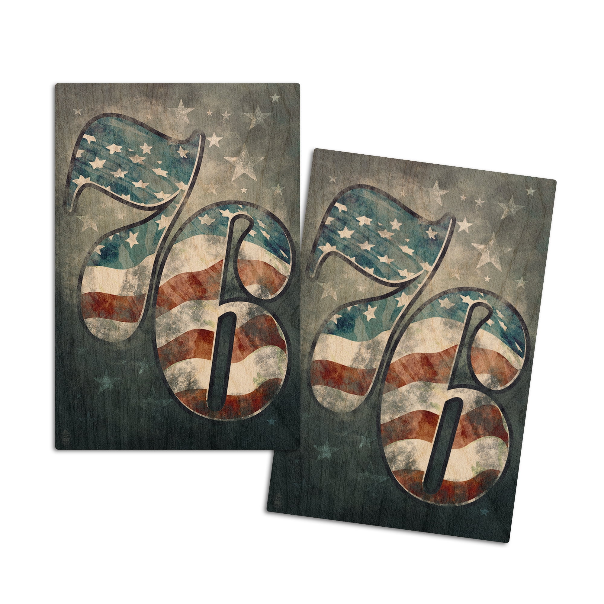 Americana, 76 Stars and Stripes (4x6 Birch Wood Postcards, 2-Pack ...
