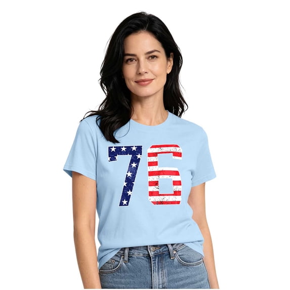 Americana 76 Women's Graphic Tee,Patriotic 76 American Flag Print Short ...