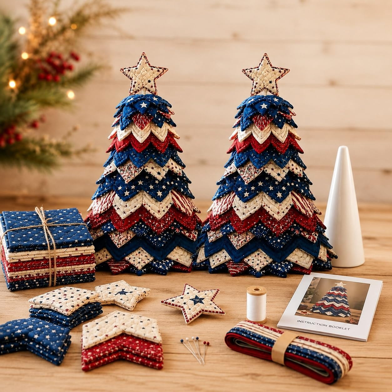 Americana Christmas Tree Quilt Kit, DIY Patchwork Sewing Craft Kit ...