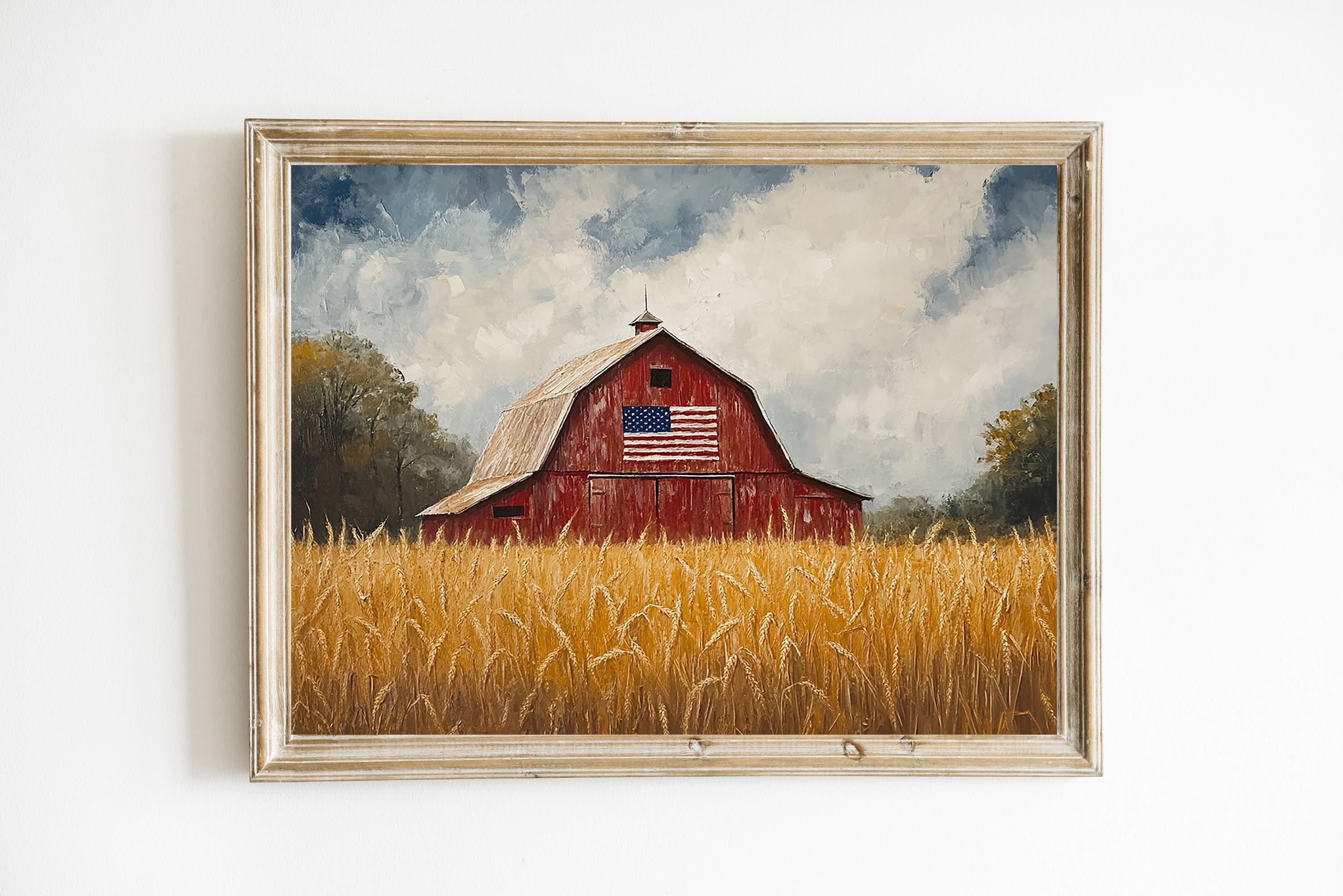 Americana Farm Artpatriotic Rustic Home Decor Poster American Flag Home ...
