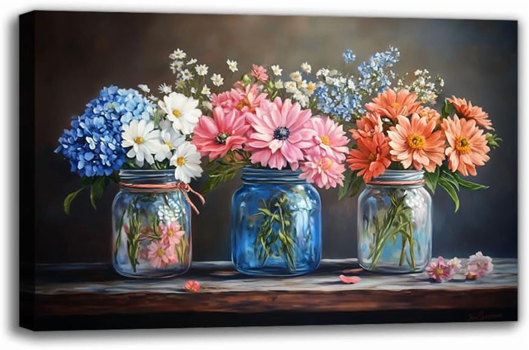 Americana Floral Bouquets Rustic Flowers Framed Country Style Canvas ...