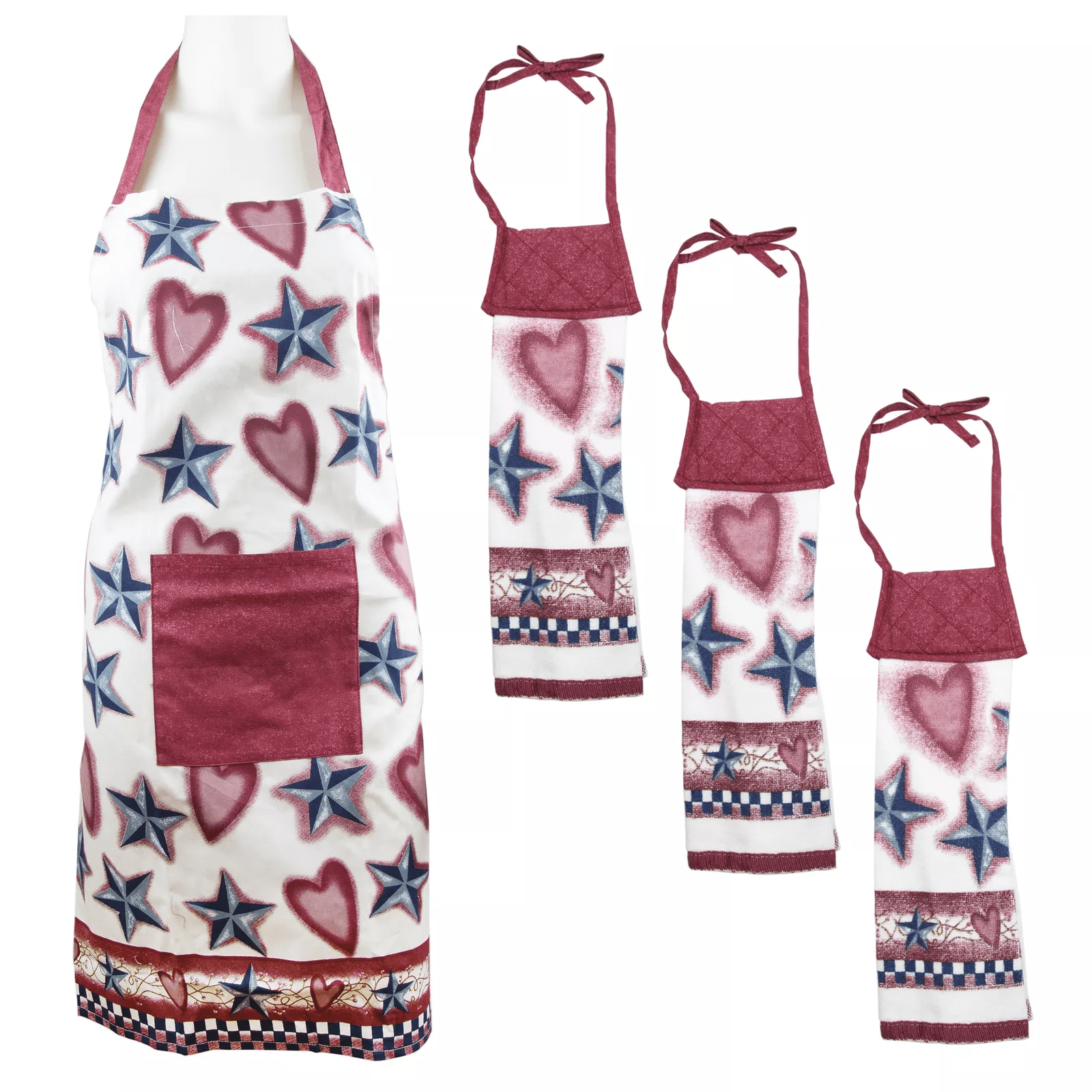 Americana Cooking Gift Set: Kitchen Apron & Tie-Top Hanging Towels in ...
