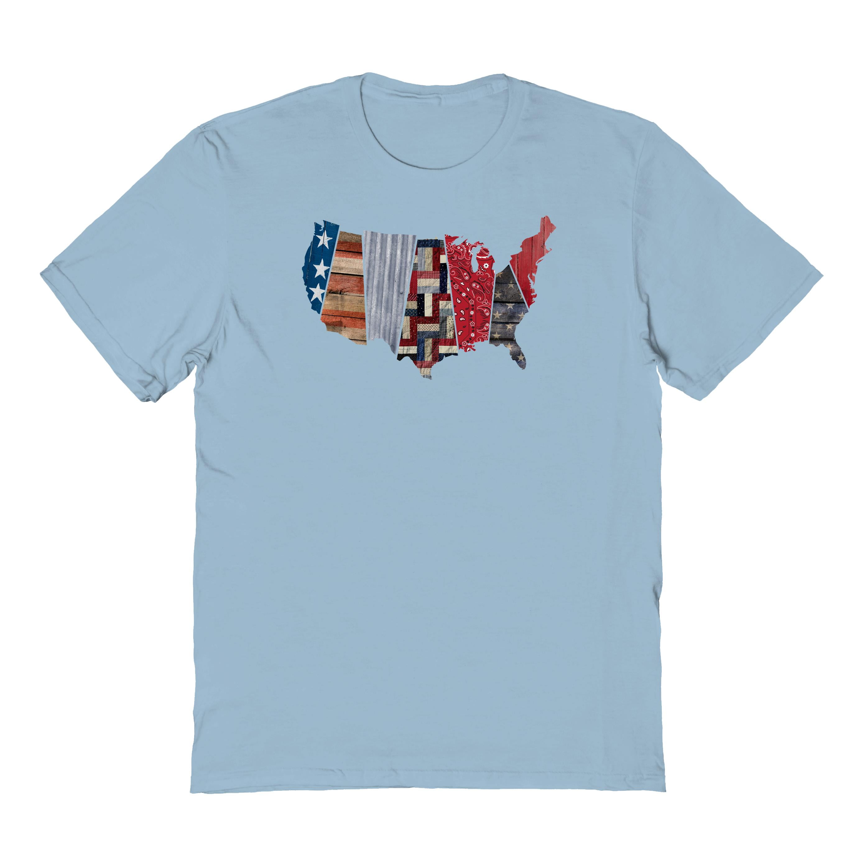 Americana Map Collage Graphic Light Blue Men's Cotton T-Shirt - Walmart.com