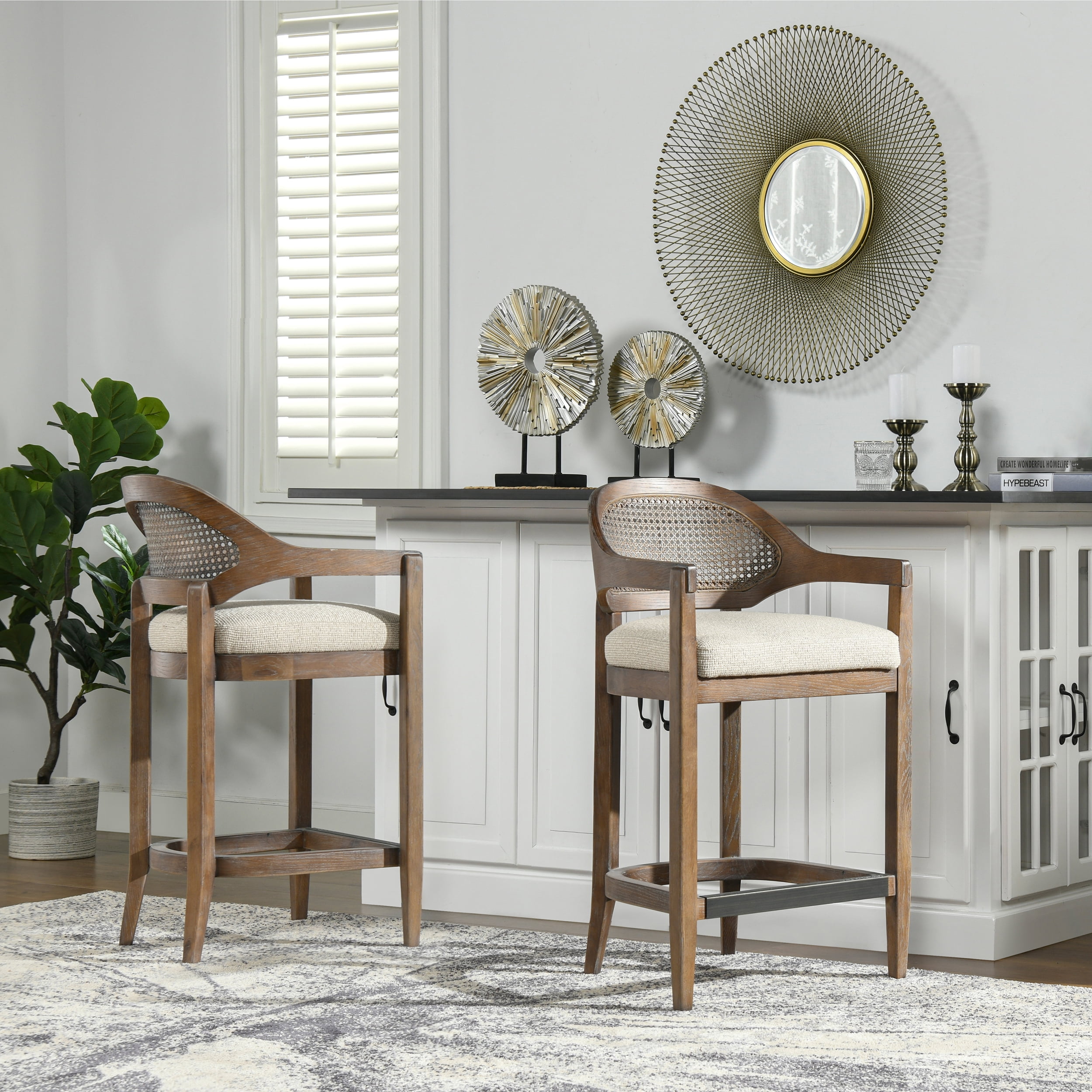 Americana Mid-Century Modern 26" Cane Back Counter Stool,Taupe Beige ...