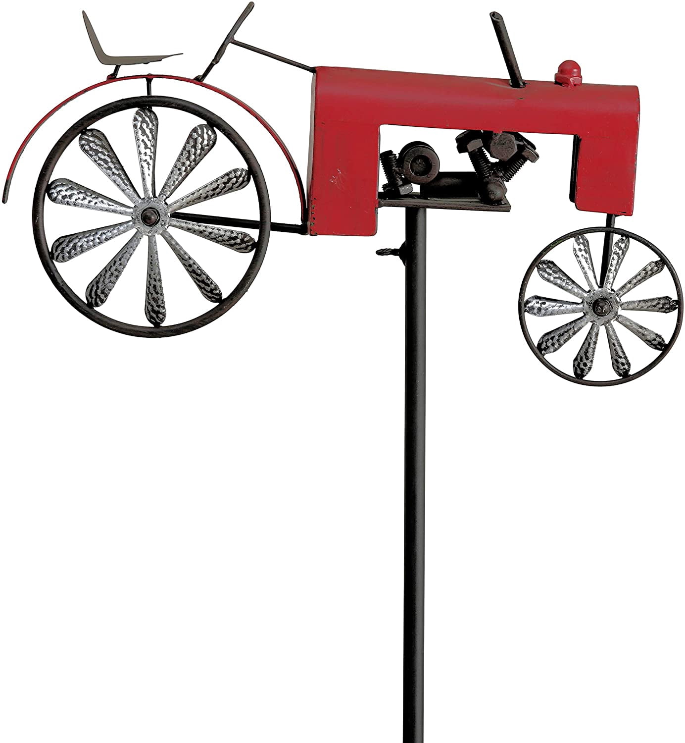 Americana Outdoor Garden Stake, Red Farm Tractor, Kinetic Wheels ...