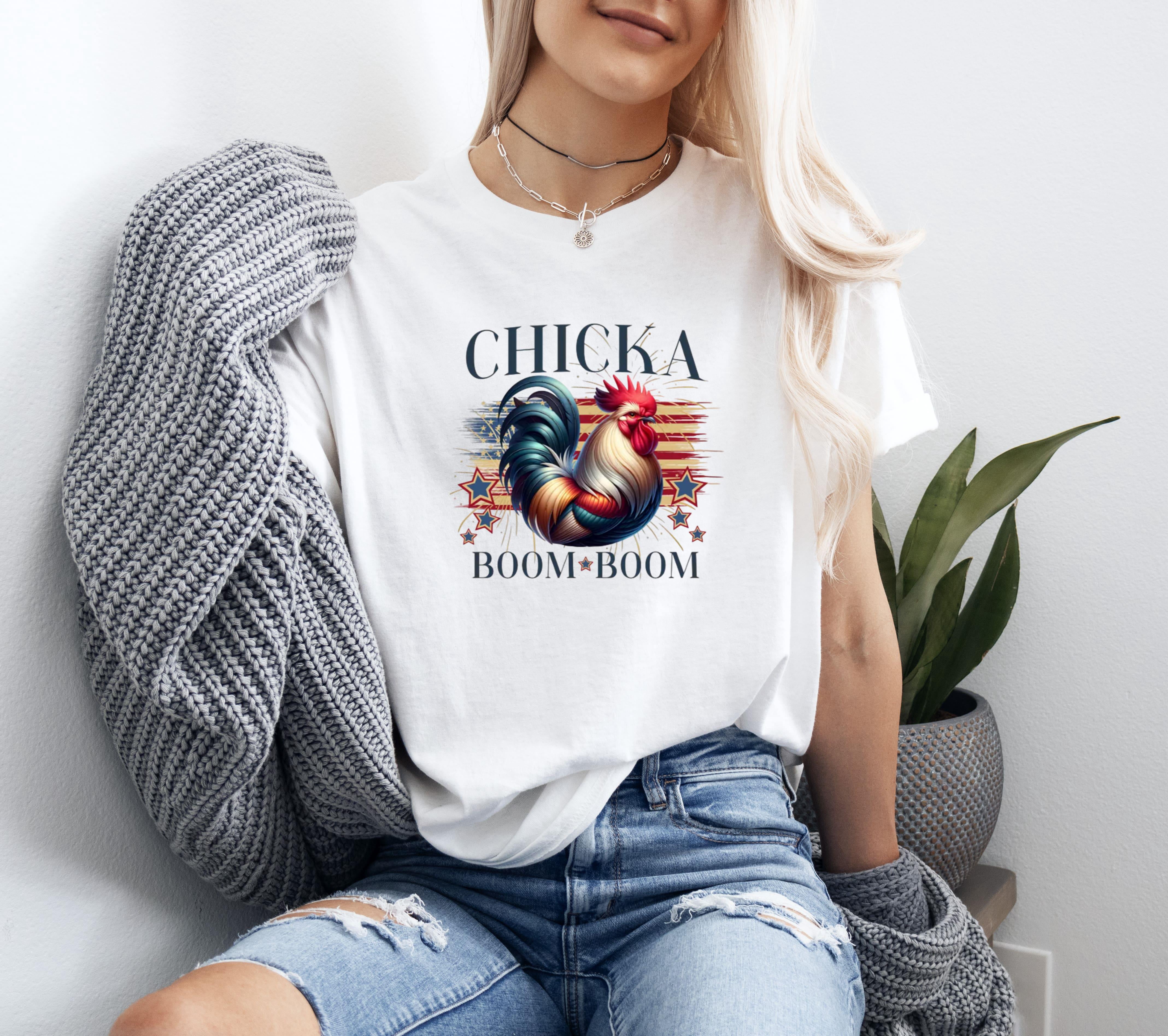 Americana Style Graphic with Patriotic Chicka Boom Chicken Design T ...
