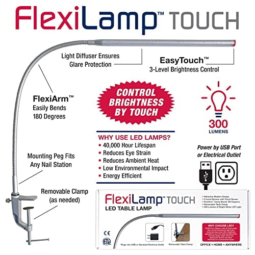 Americanails FlexiLamp Touch - LED Table Desk Lamp - Removable Clamp ...