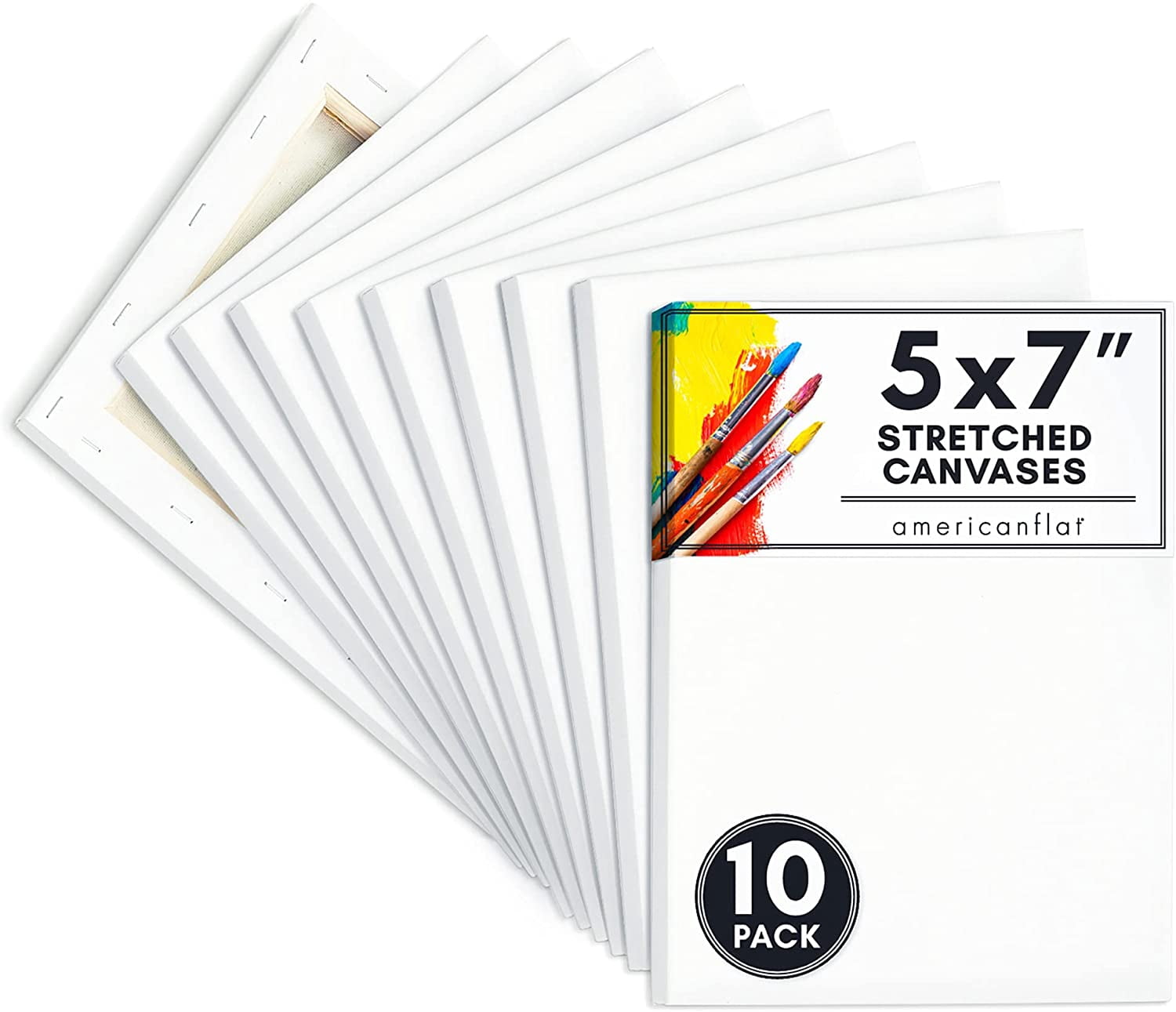 Americanflat 10 Piece 5x7 Pre Stretched Painting Canvas Panels with ...