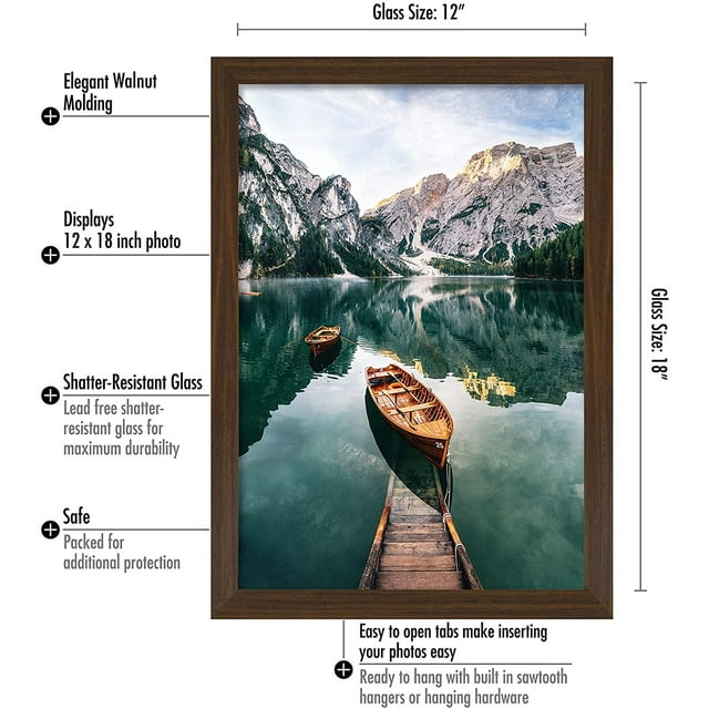 Americanflat 12x18 Picture Frame, MDF wood and shatter-resistant glass ...