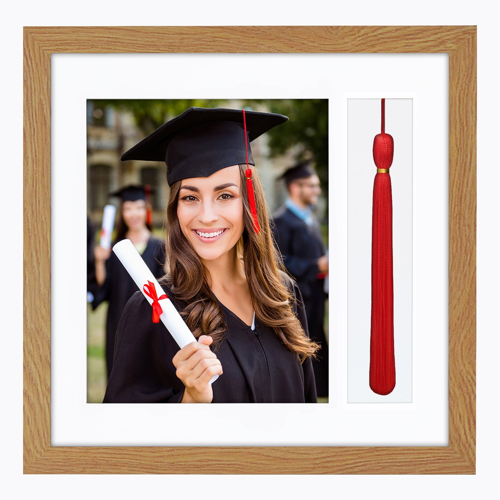 Americanflat 13x13 Oak Graduation Frame - 2 Opening Mat Displays 8"x10 ...