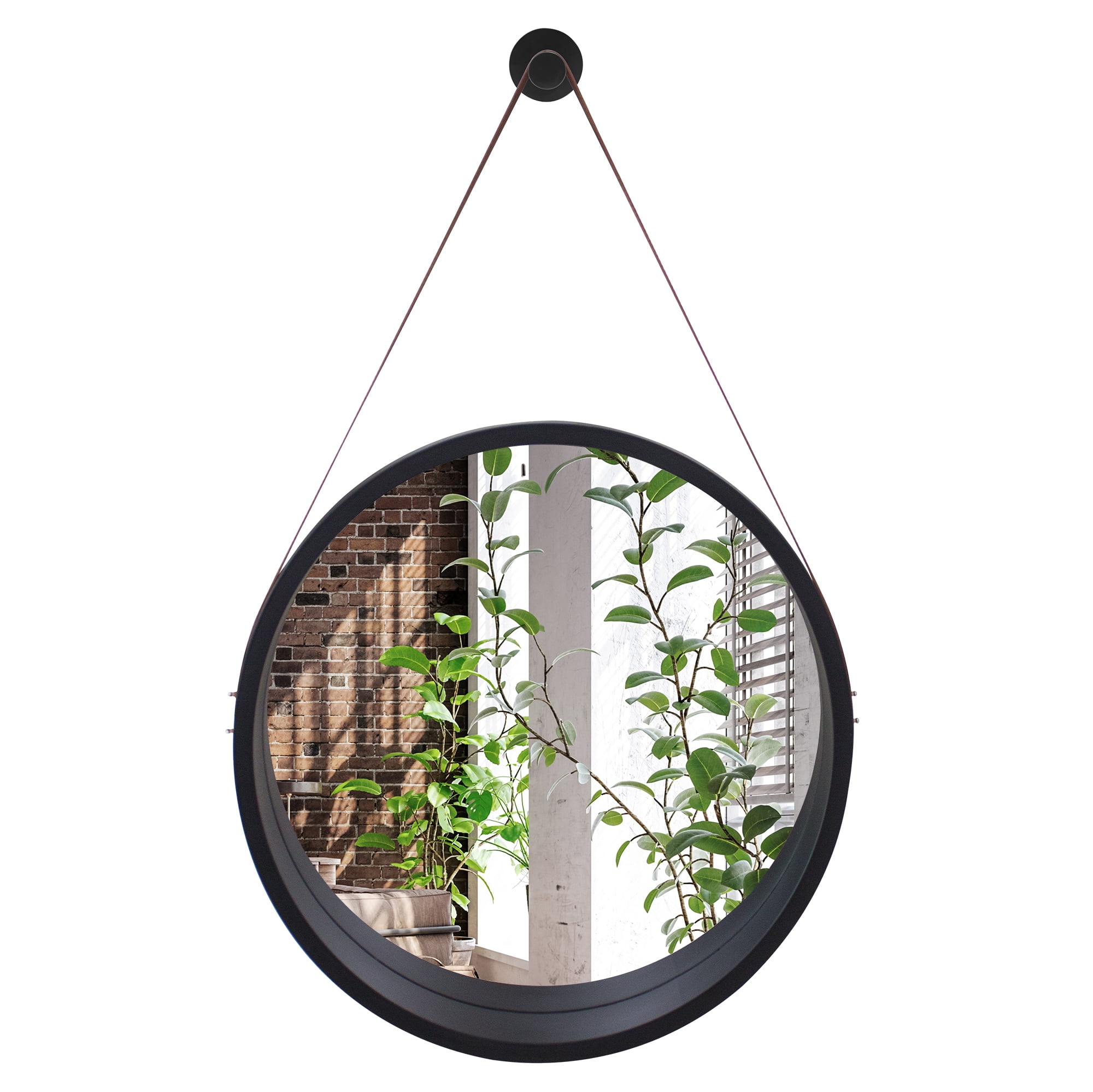 Americanflat 16 Inch Black Round Wall Mirror with Strap for Elegance ...