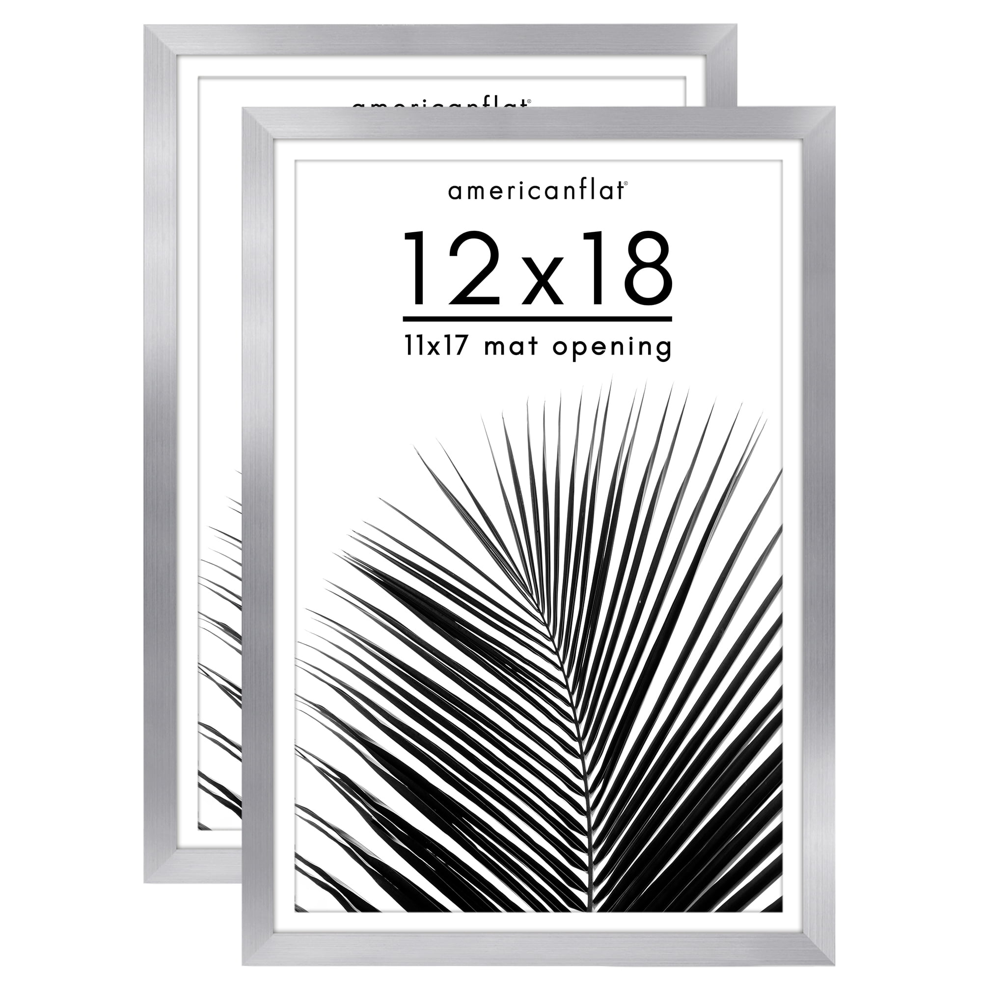 Americanflat 2 Pack 12x18 Silver Frames with 11x17 Mat - Plexiglass ...