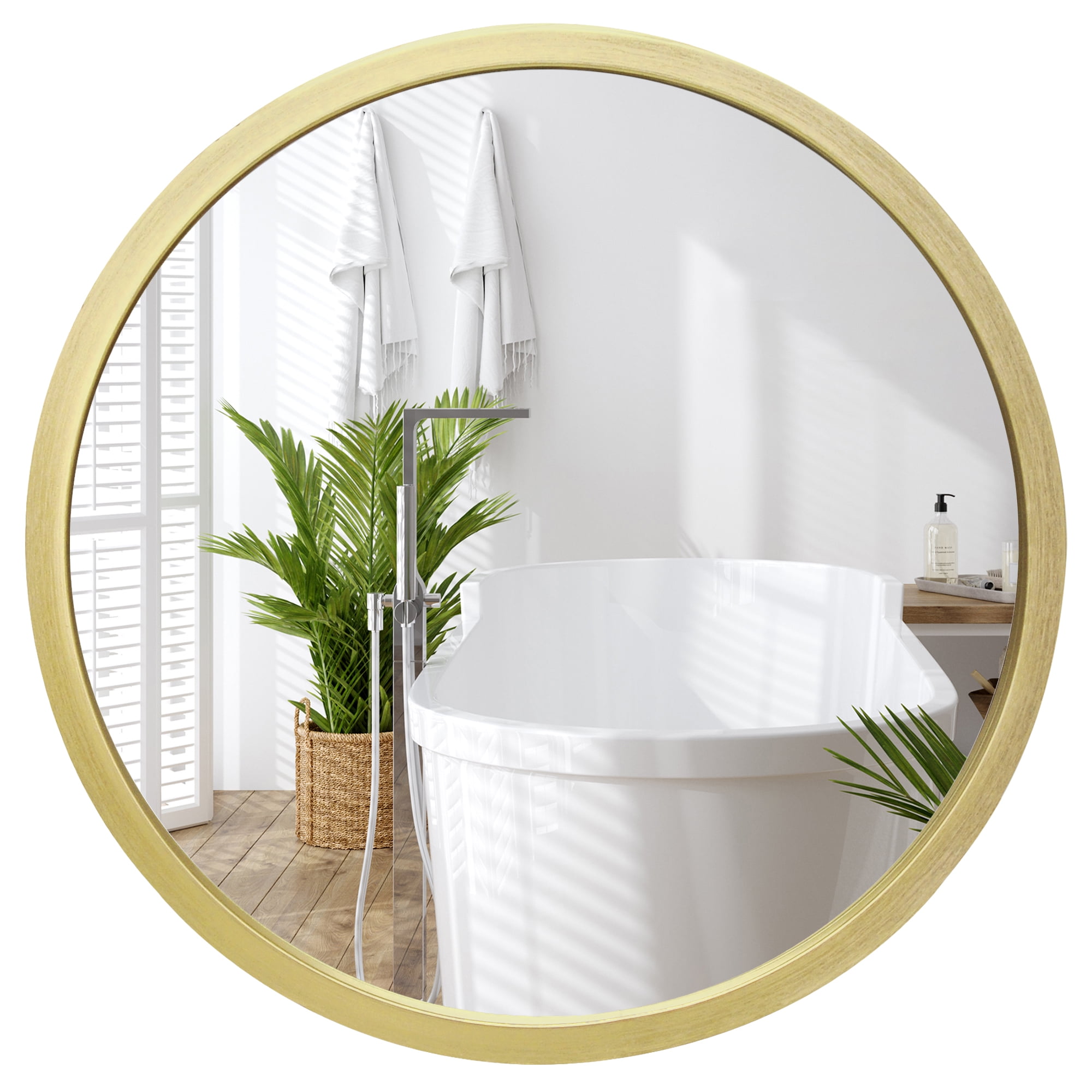 Americanflat 20" Framed Round Gold Mirror - Large Circle Mirror for ...