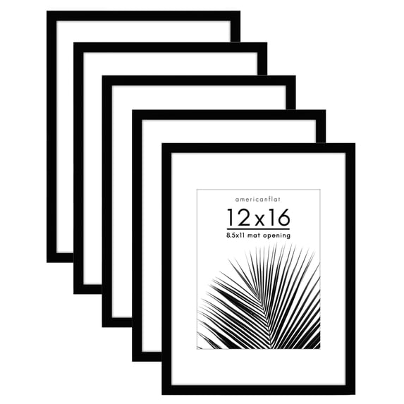 Americanflat 5 Pack 12x16 Black Frames with 8.5x11 Mat - Plexiglass ...