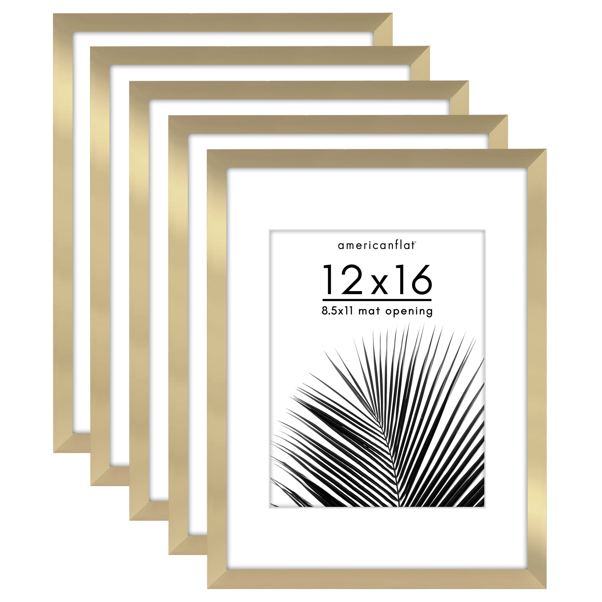 Americanflat 5 Pack of 12x16 Frames with 8.5x11 Mat - Plexiglass Cover ...