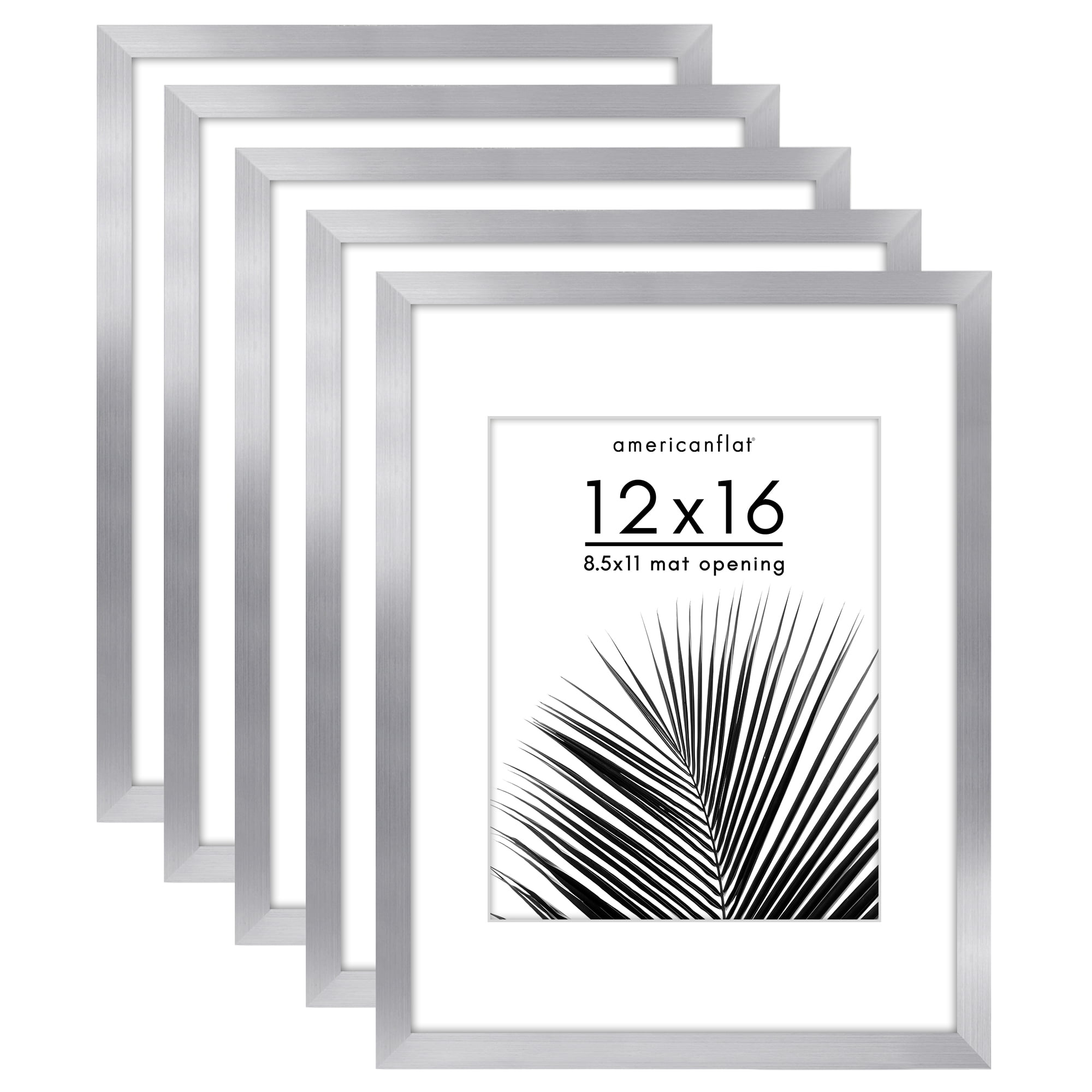 Americanflat 5 Pack 12x16 Silver Frames with 8.5x11 Mat - Plexiglass ...