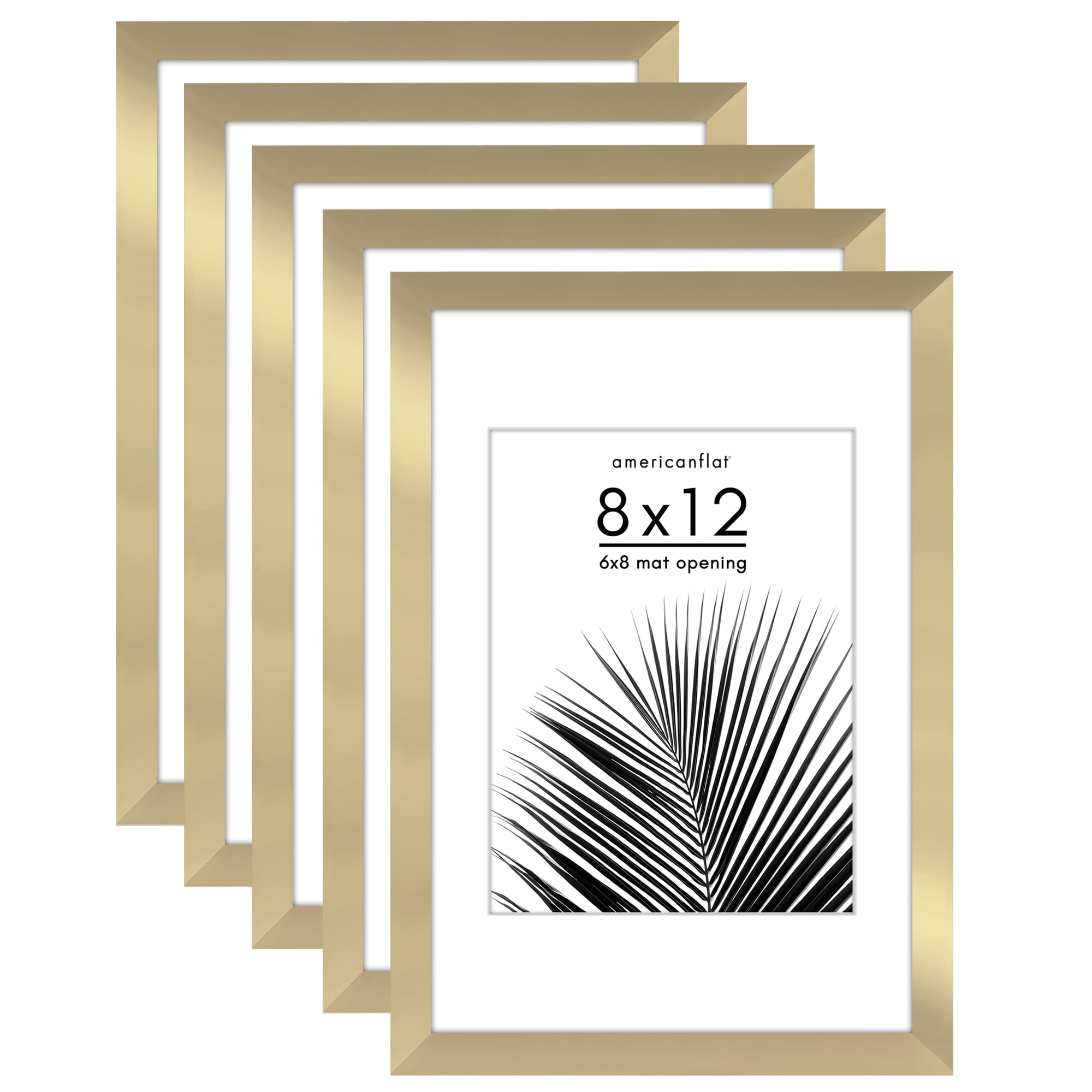 Americanflat 5 Pack 8x12 Frames with 6x8 Mat - Plexiglass Cover - Gold ...