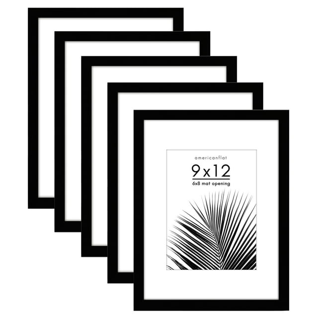 Americanflat 5 Pack of 9x12 Frames with 6x8 Mat - Plexiglass Cover ...