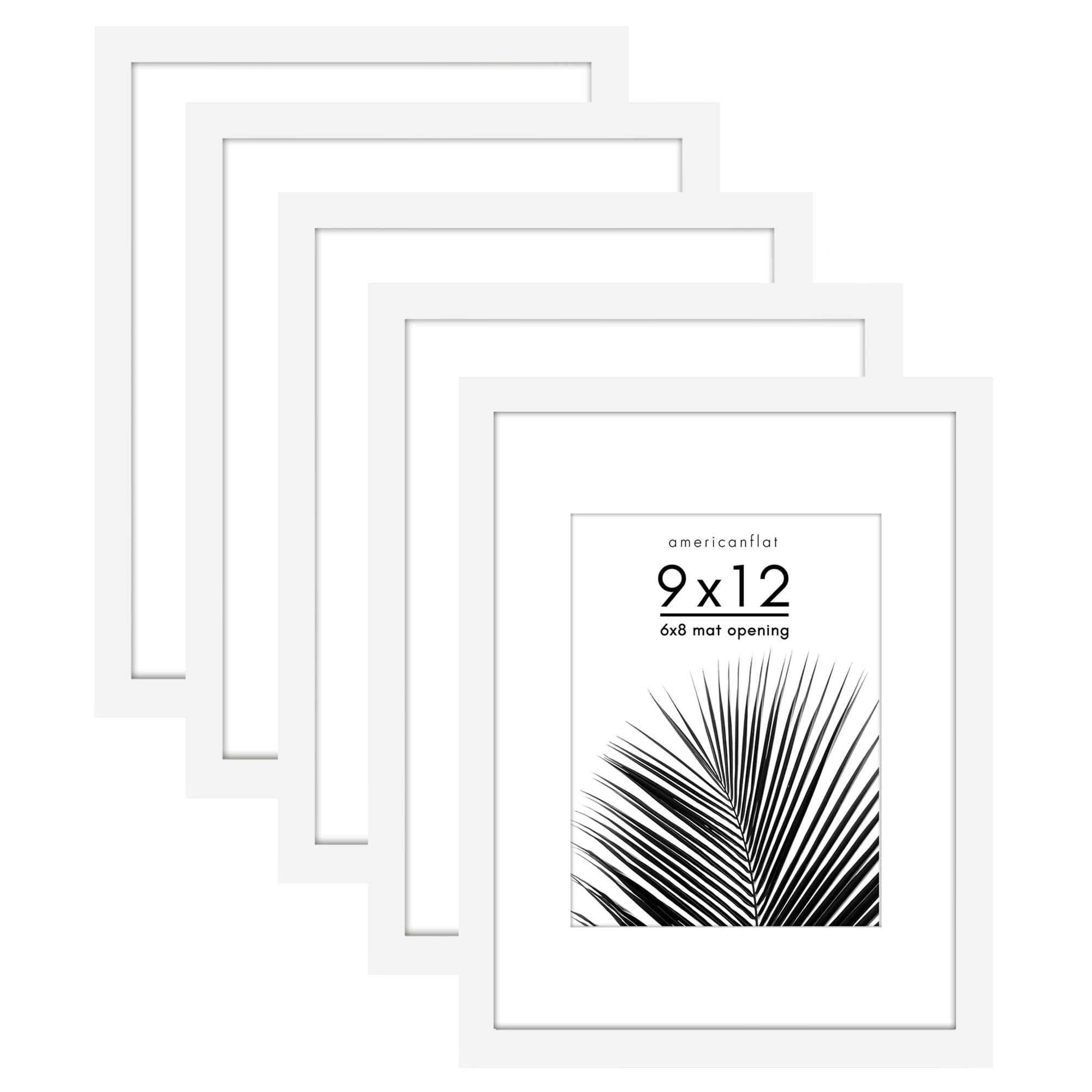 Americanflat 5 Pack 9x12 Frames with 6x8 Mat - Plexiglass Cover ...