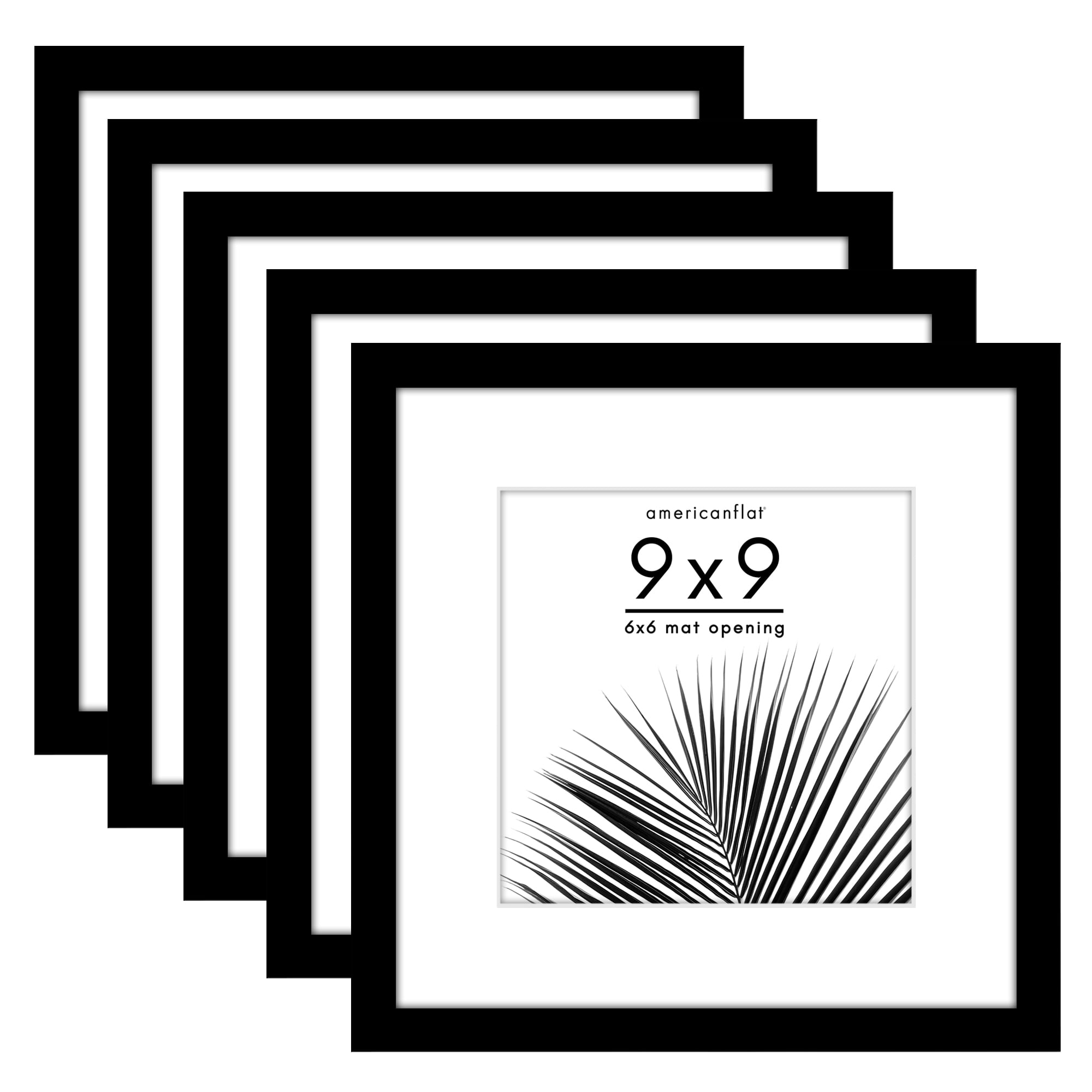 Americanflat 5 Pack of 9x9 Frames with 6x6 Mat - Plexiglass Cover ...