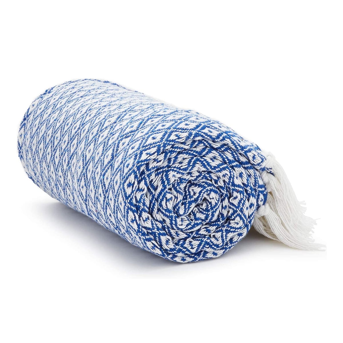 Americanflat 50x60 Throw Blanket, 100% Cotton with Fringe, Blue and ...