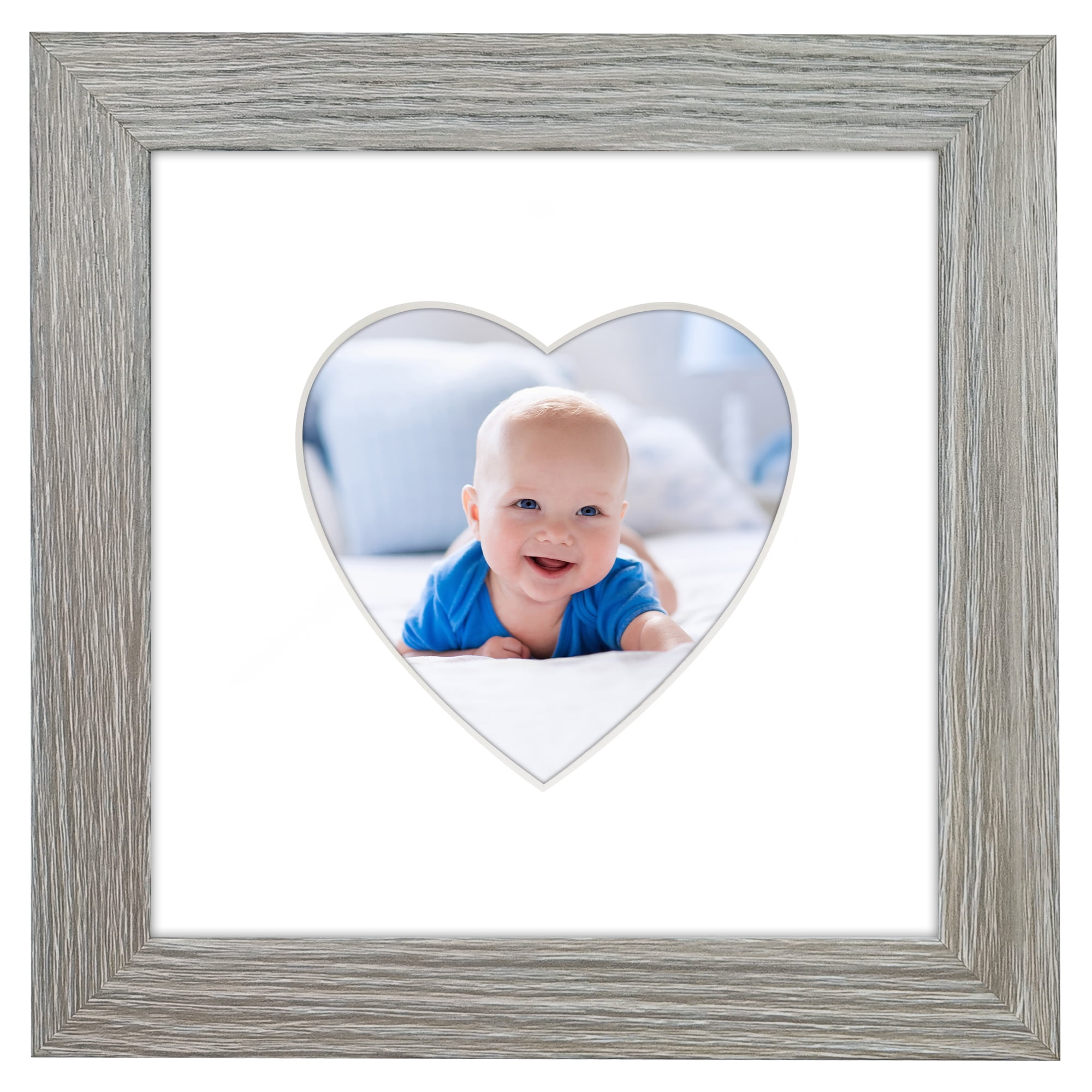 Americanflat 6" x 6" Picture Frame with Heart-Shaped Mat - Driftwood ...