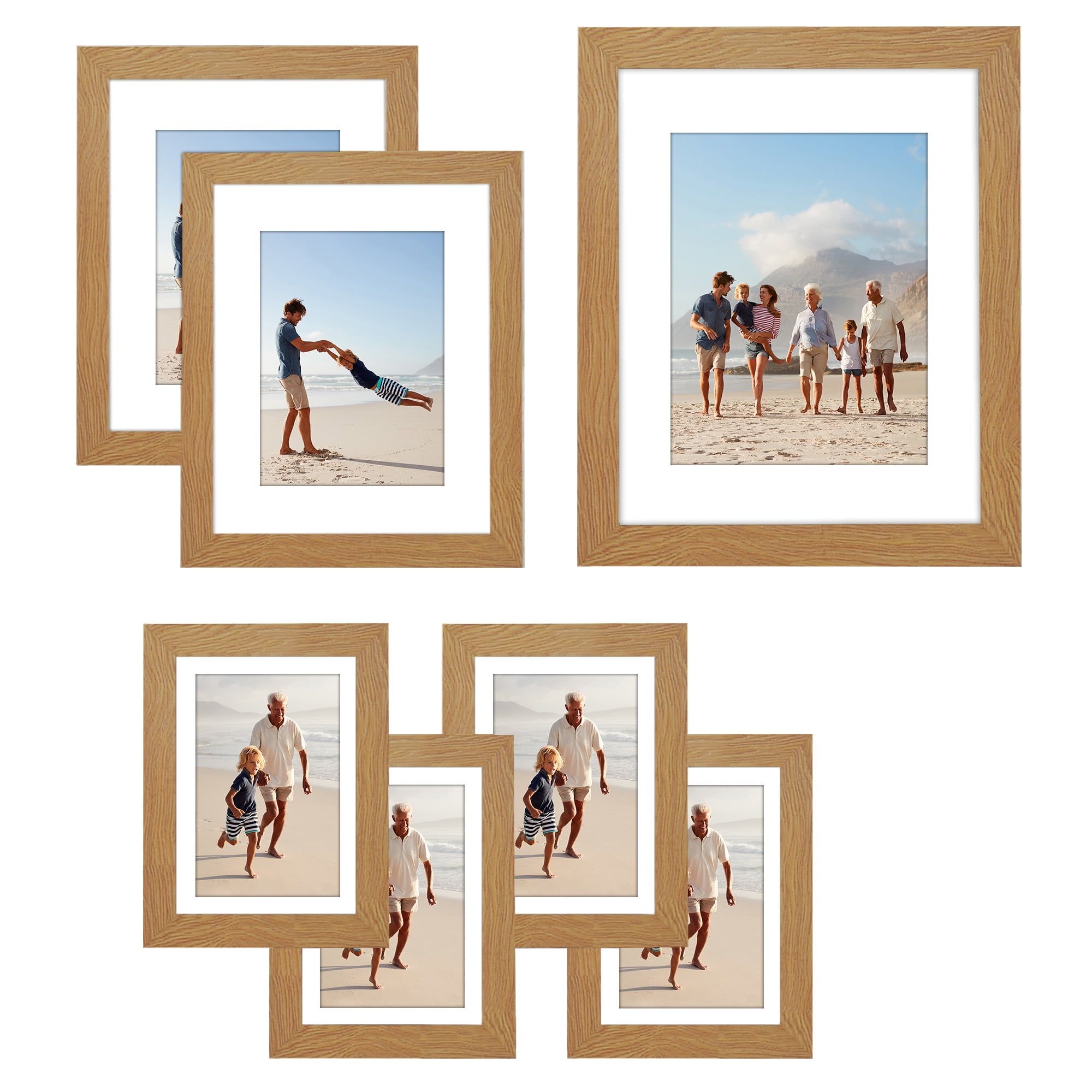 Americanflat 7 Piece Gallery Wall Frame Set to Enhance Wall Decor - Oak ...