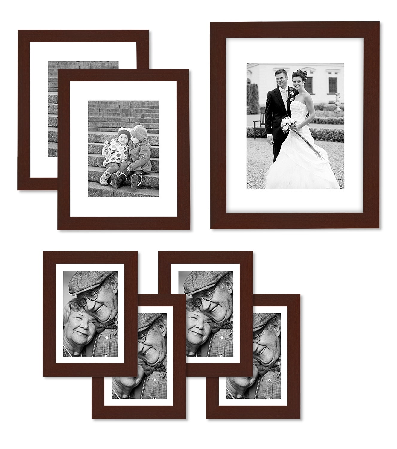 Americanflat 7 Piece Mahogany Gallery Wall Picture Frame Set with Mats ...