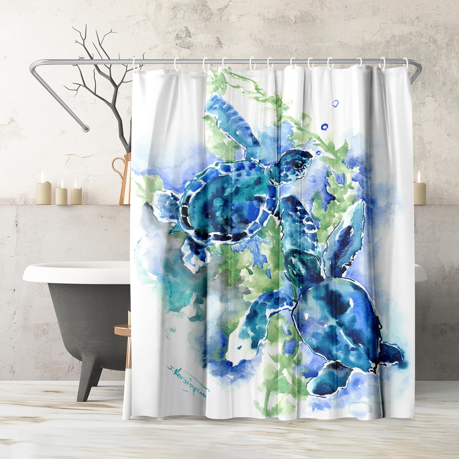 Americanflat 71x74 Sea Turtle Shower Curtain 100% Polyester Shower ...