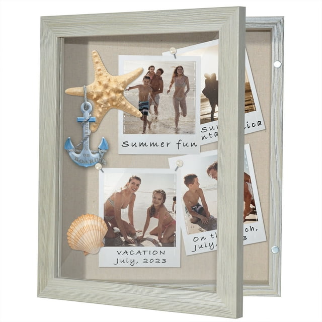 Americanflat 8" x 10" Front Loading Shadow Box Frame and Display Case for Keepsakes - Grey Wood ...