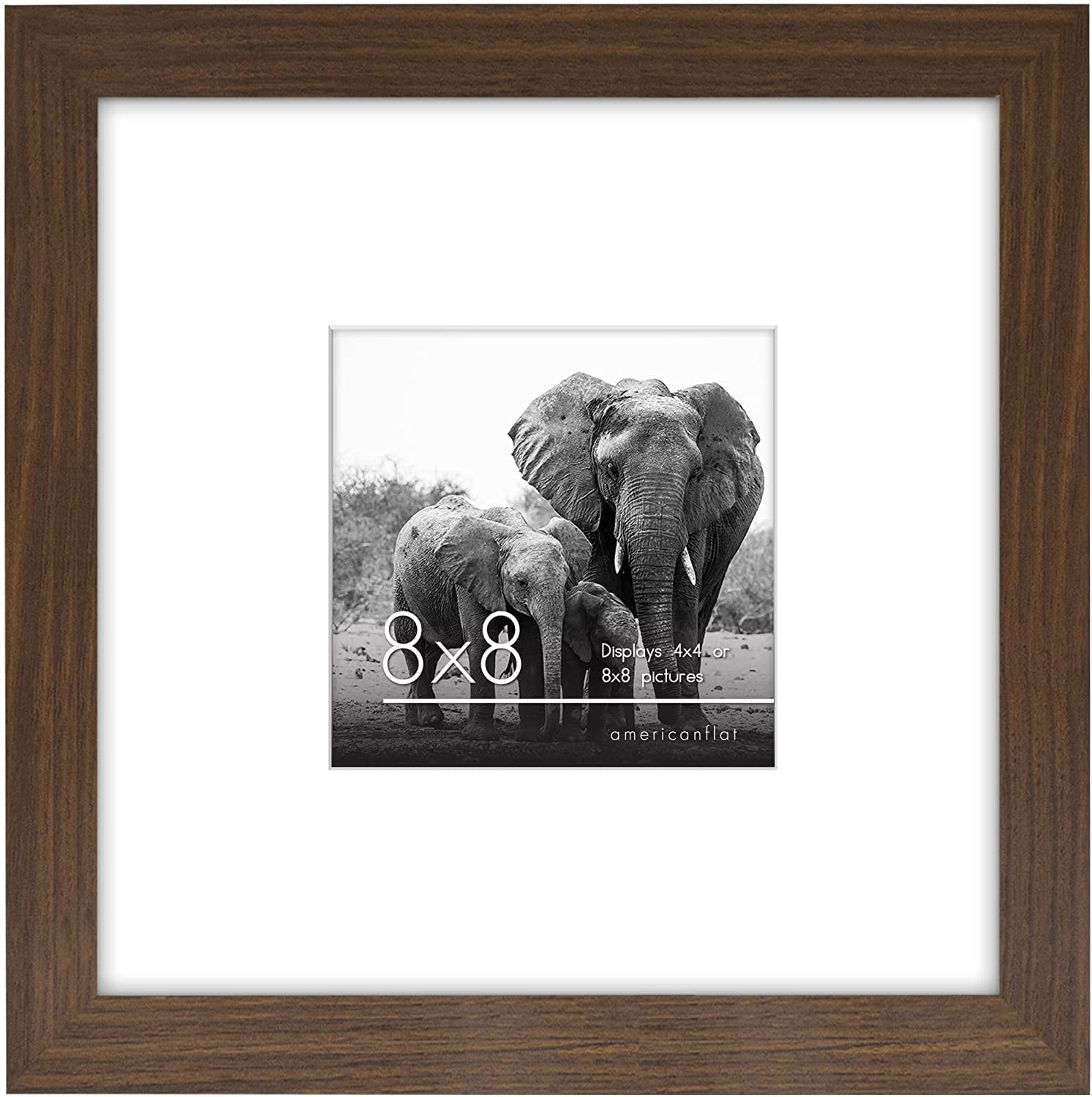 Americanflat 8x8 Picture Frame in Walnut - Displays 4x4 With Mat and ...