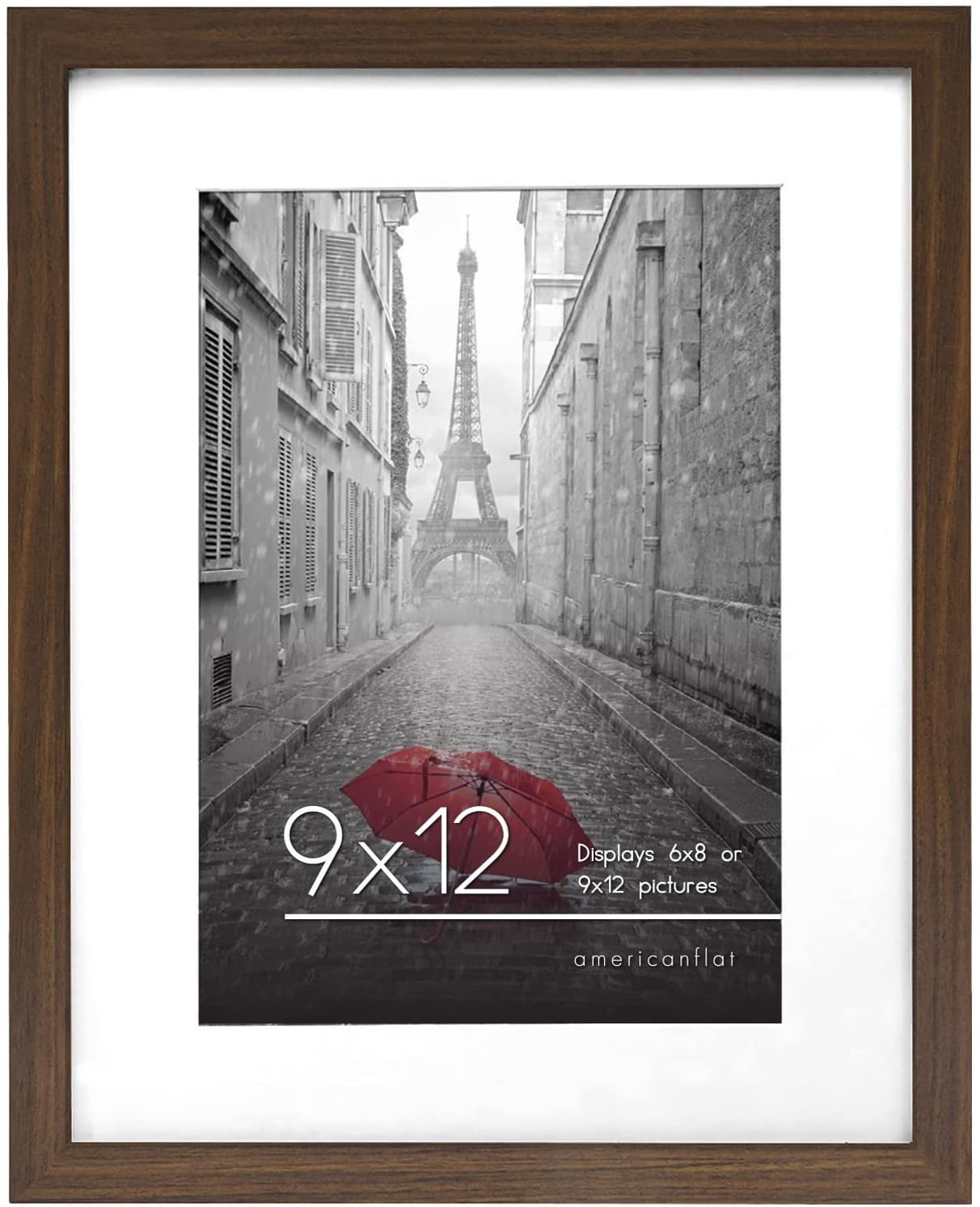 Americanflat 9x12 Picture Frame in Walnut - Displays 6x8 With Mat and ...