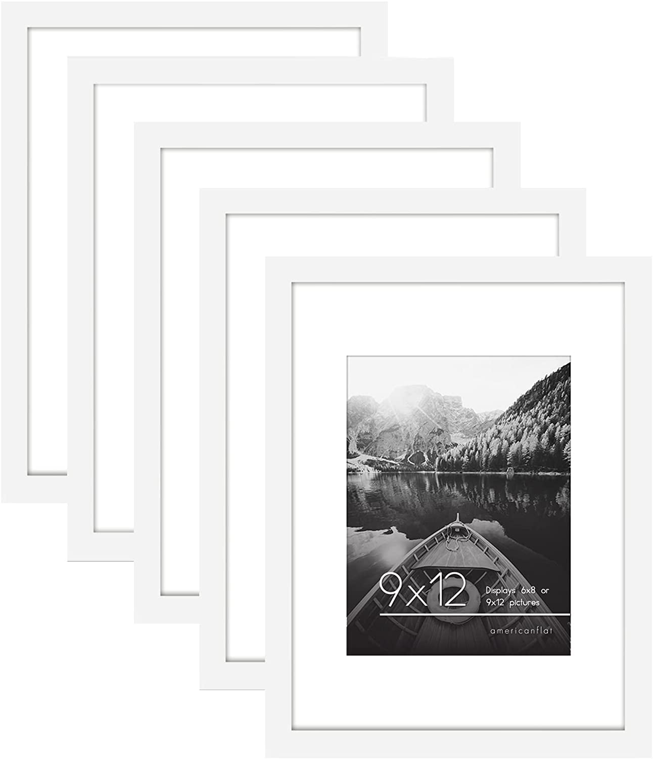 Americanflat 9x12 Picture Frame in White - Displays 6x8 With Mat and ...