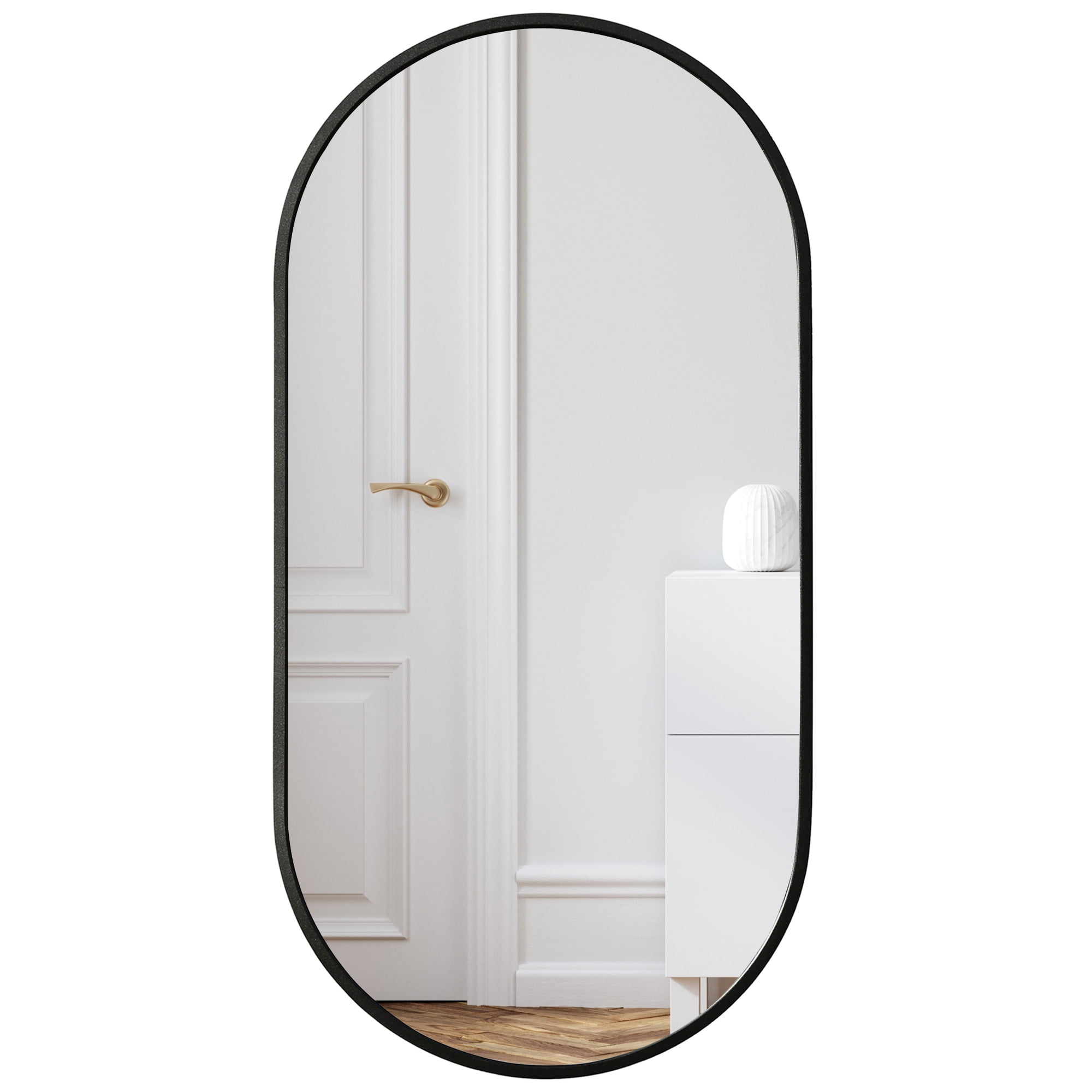 Americanflat Black Oval Mirror 12" x 24" - Aluminum Framed Wall Mirror ...