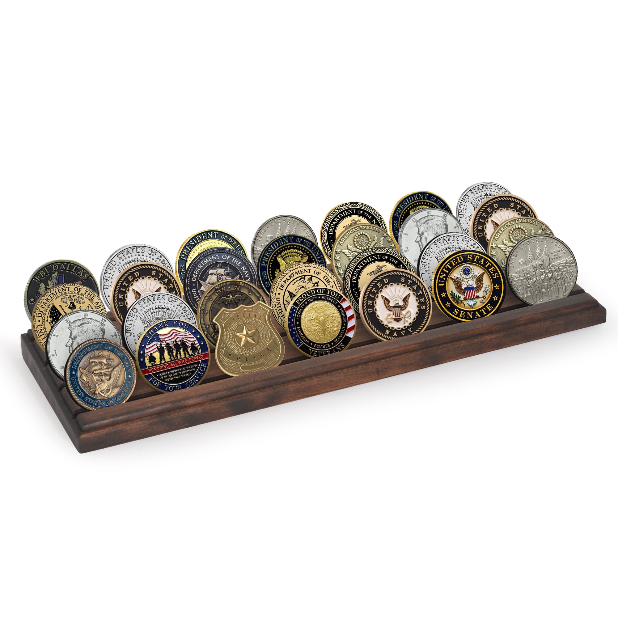 Americanflat Challenge Coin Display Stand 4 Rows Walnut Wood Collector ...