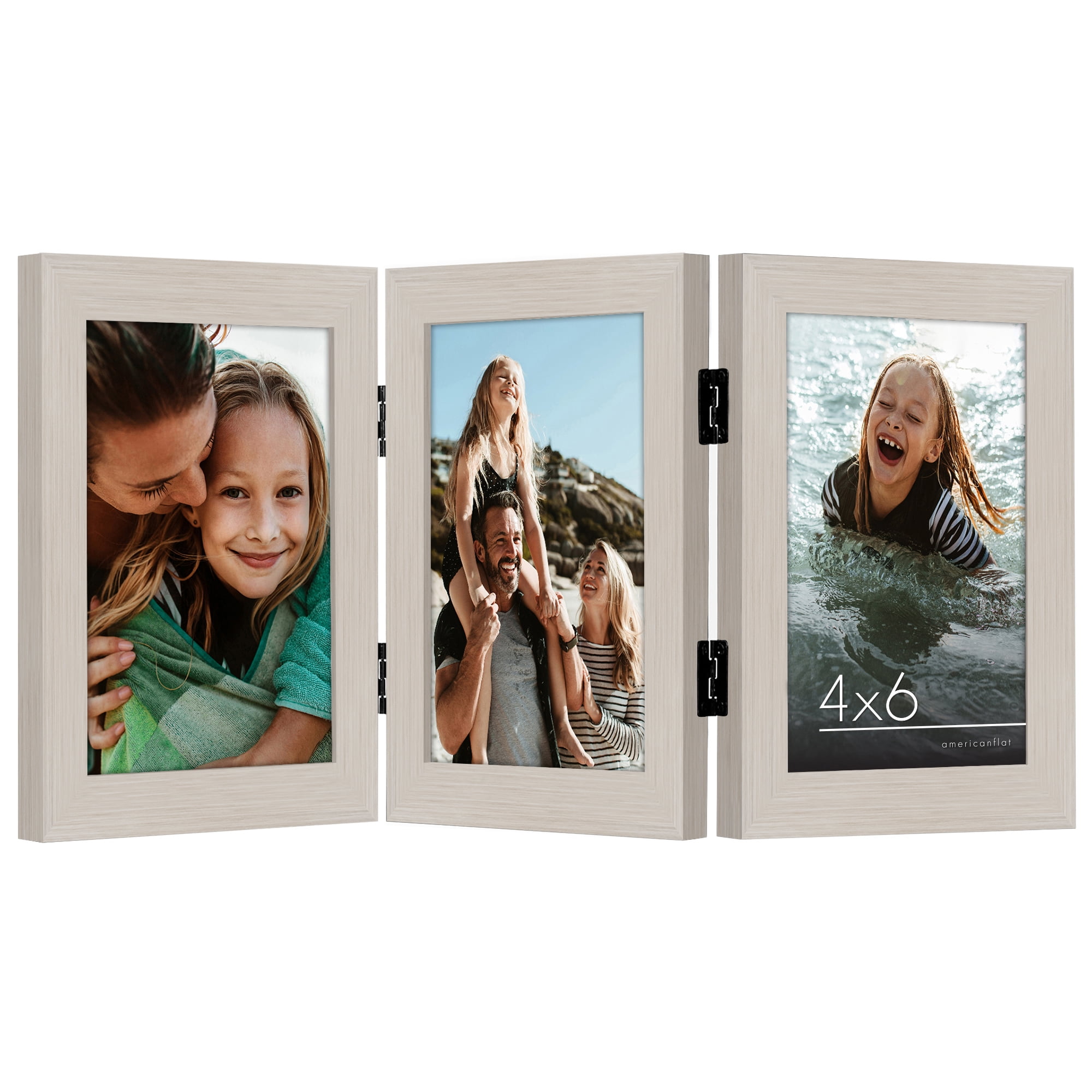 Americanflat Hinged 3 Photo Frame in Light Wood MDF - Desk Photo Frame ...