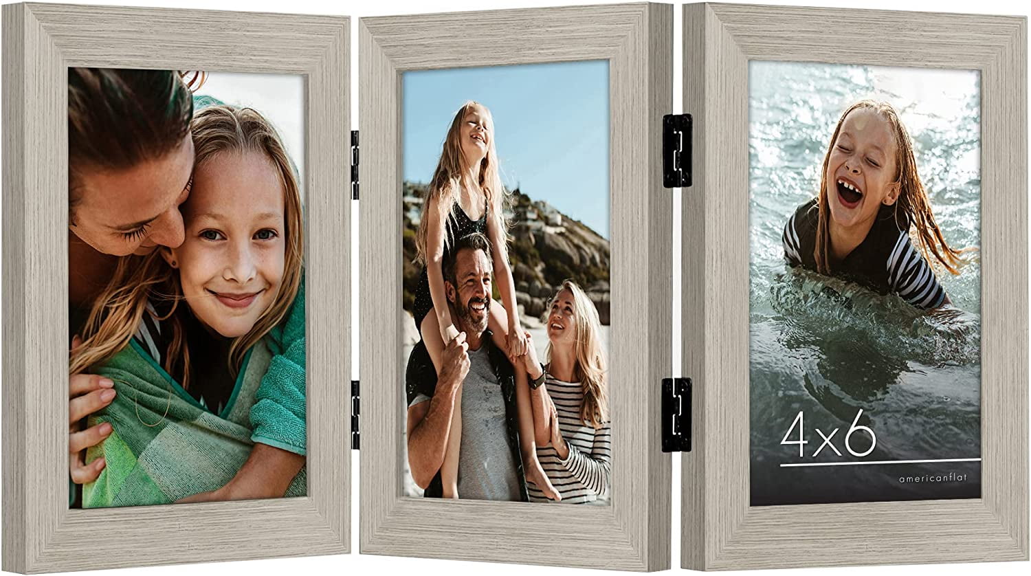 Americanflat Hinged 3 Photo Frame in Driftwood MDF - Desk Photo Frame ...