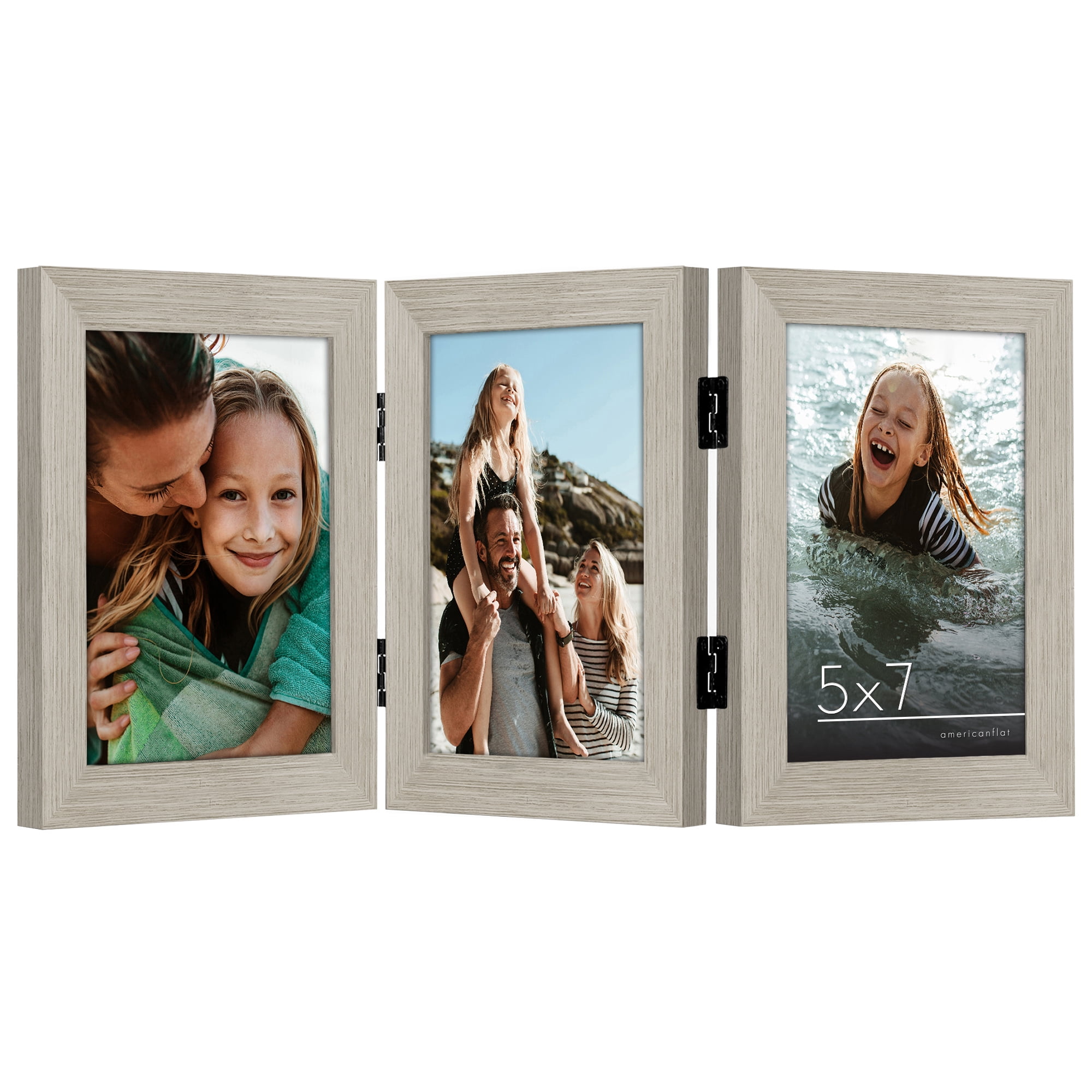 Americanflat Hinged 3 Photo Frame in Driftwood MDF - Desk Photo Frame ...