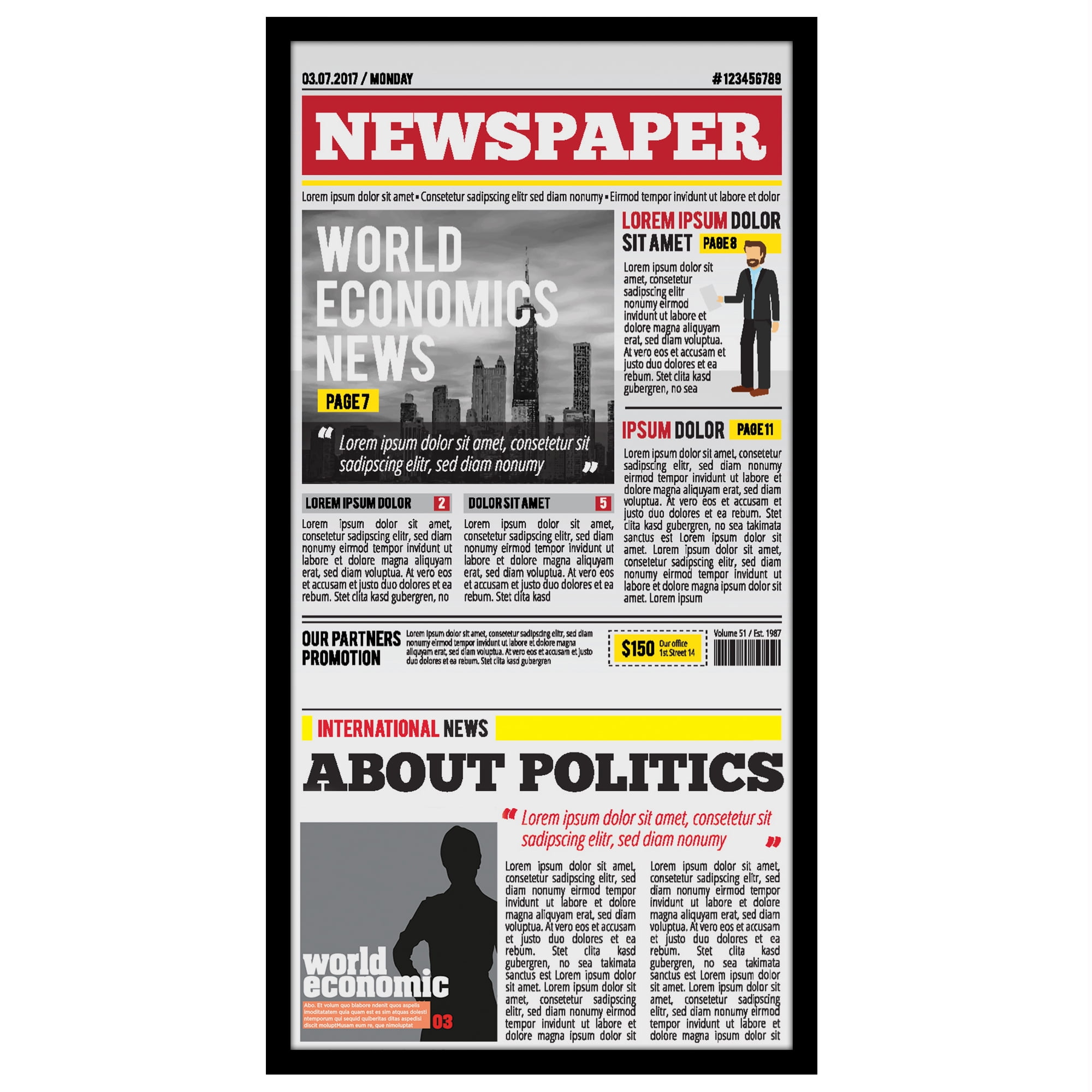 Americanflat Newspaper Frame - 11x22 Plexiglass Cover - Black - Walmart.com