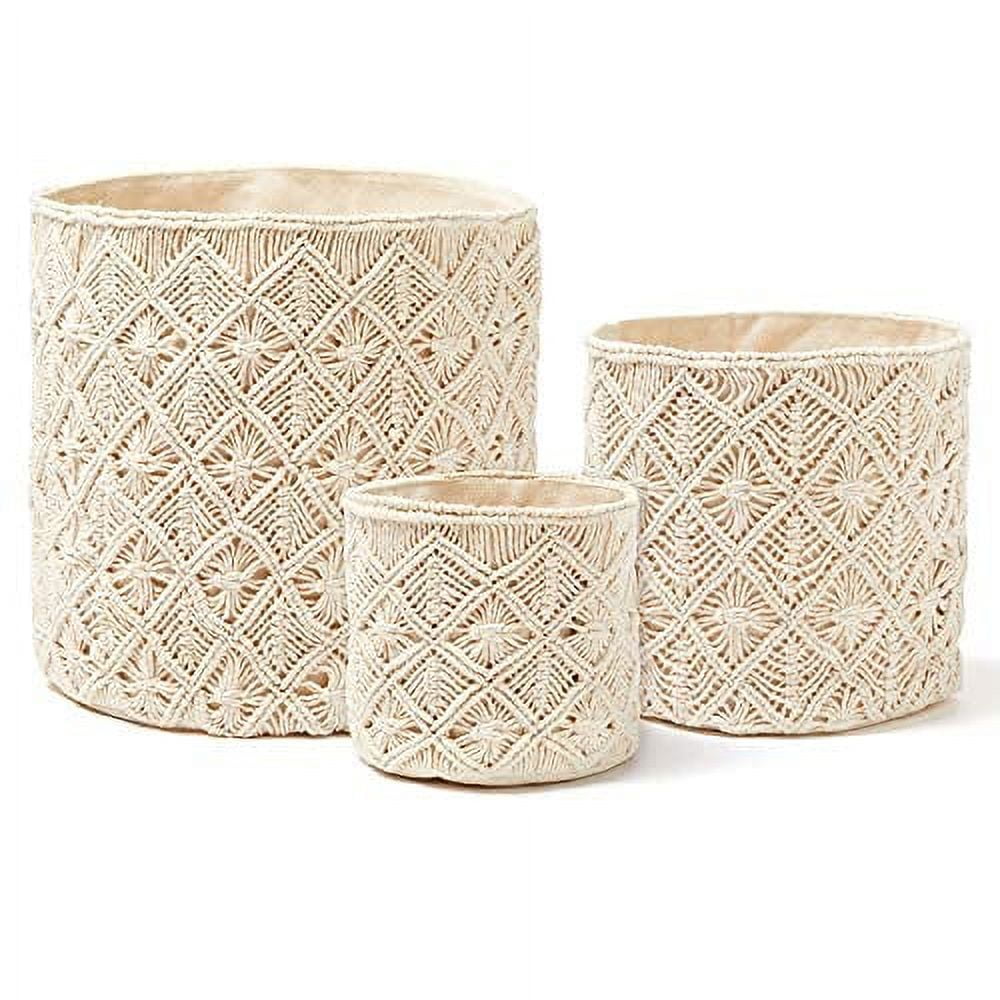 Americanflat Woven Macrame Storage Basket, Natural Cotton Rope, 3-Pack ...