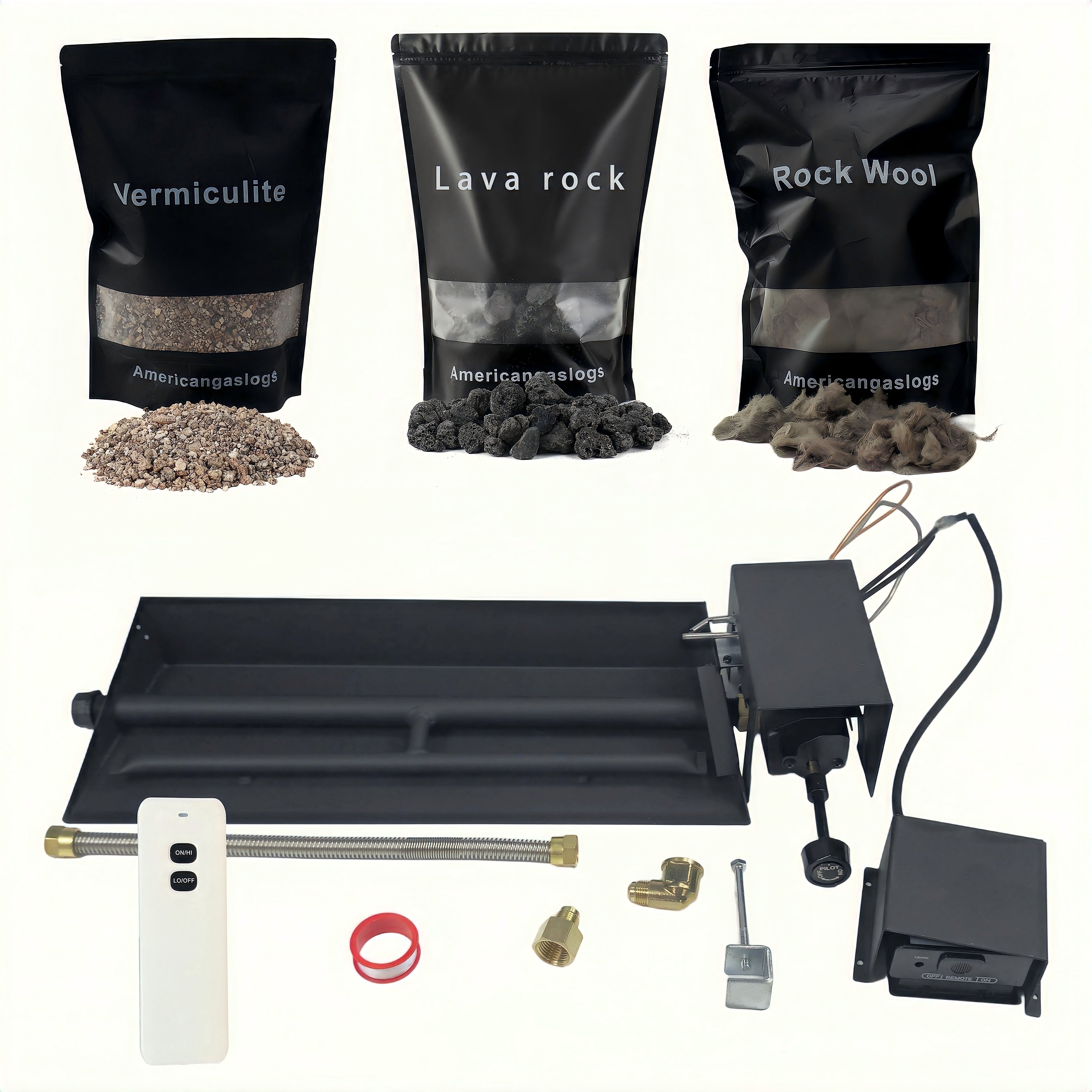 Americangaslogs 15–28 inch Vented Gas Logs Set with iron Burner Pan and ...