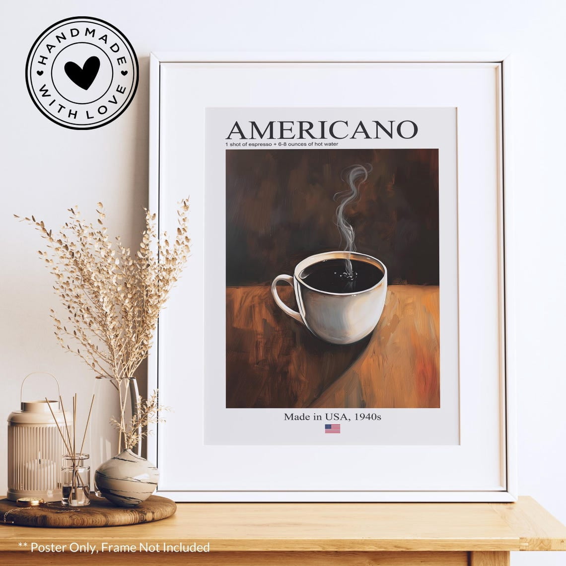 Americano Coffee Poster Wall Art Print With Recipe, Perfect Coffee ...