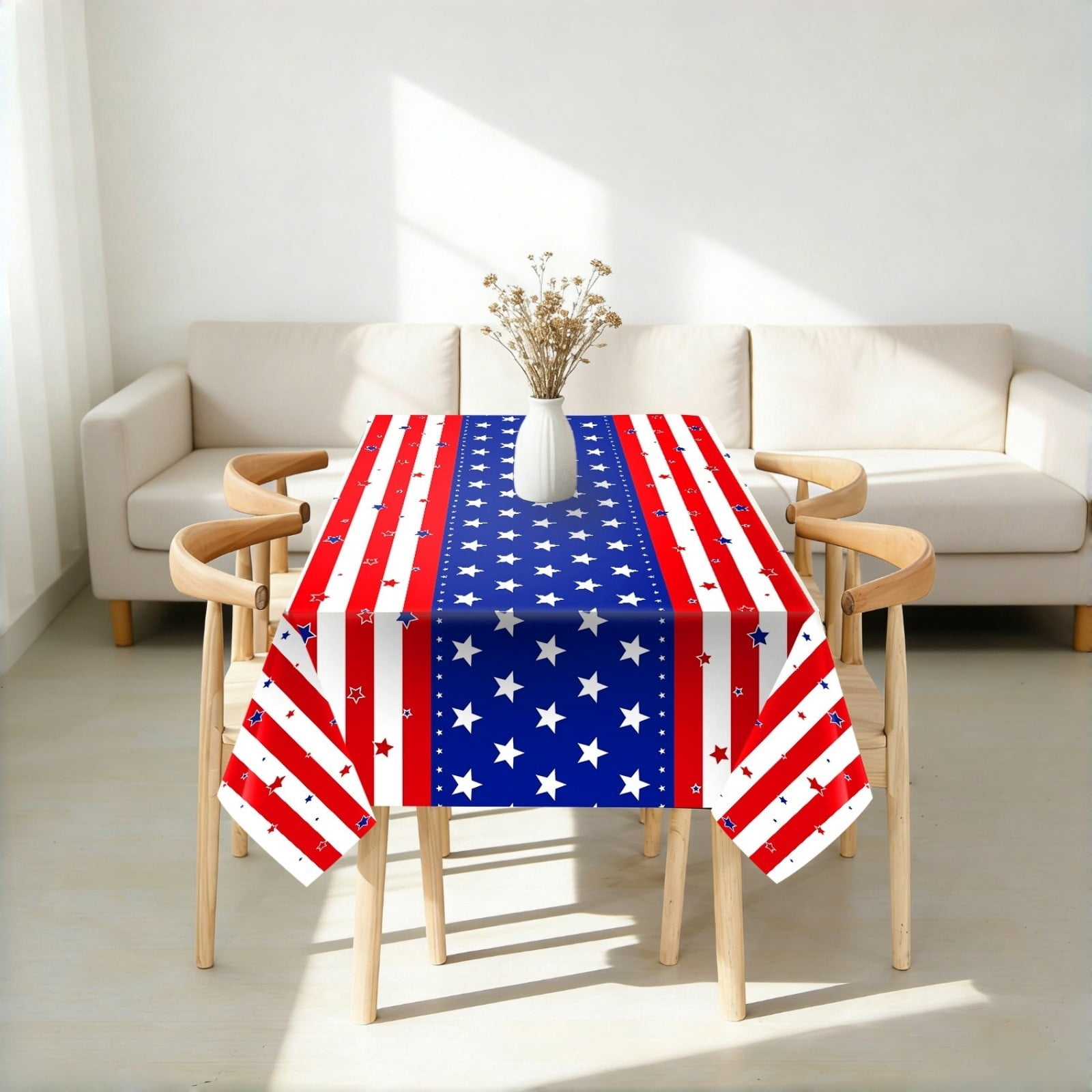 Americans Flag-Themed Disposable Plastic Tablecloth Patriotic Red Star ...