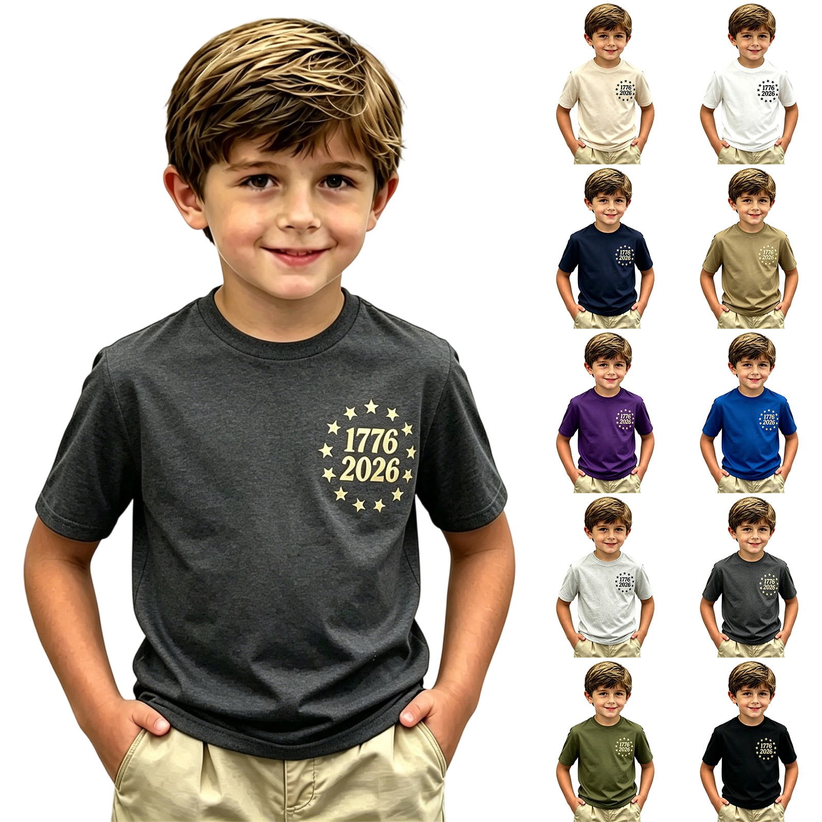 Americas 250Th Anniversary Casual Graphic Tee Soft Print Kids 4Th of ...
