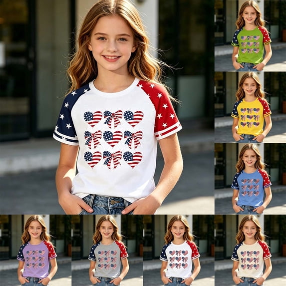 Americas 250Th Birthday Shirt Girls Print Short Sleeve Raglan Bow Cute ...