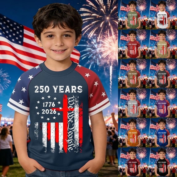 Americas 250Th Boys Patriotic Graphic Independence Day Kids Tee Style ...