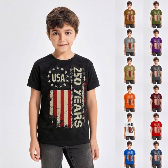 Americas 250Th Kids Knit Textured Casual Tee Shirt Soft Soft Daily Top ...