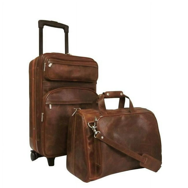 Amerileather Lightweight Leather 2-Piece Suitcase Set with Front ...